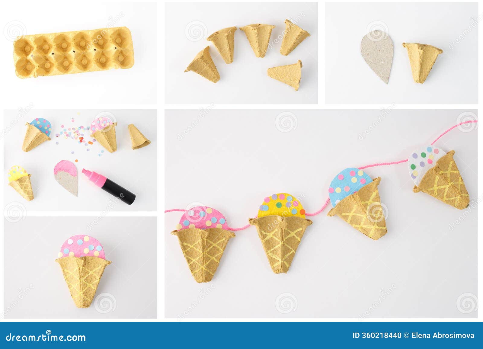 A Step-by-step Visual Guide for Creating a Decorative Ice Cream Cone Garland Using Craft ...