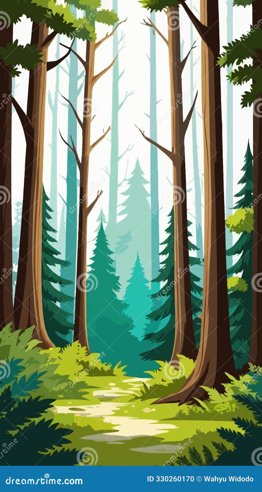 Forest with Trees Cartoon Drawing Artwork Vector Ai Generated Stock ...