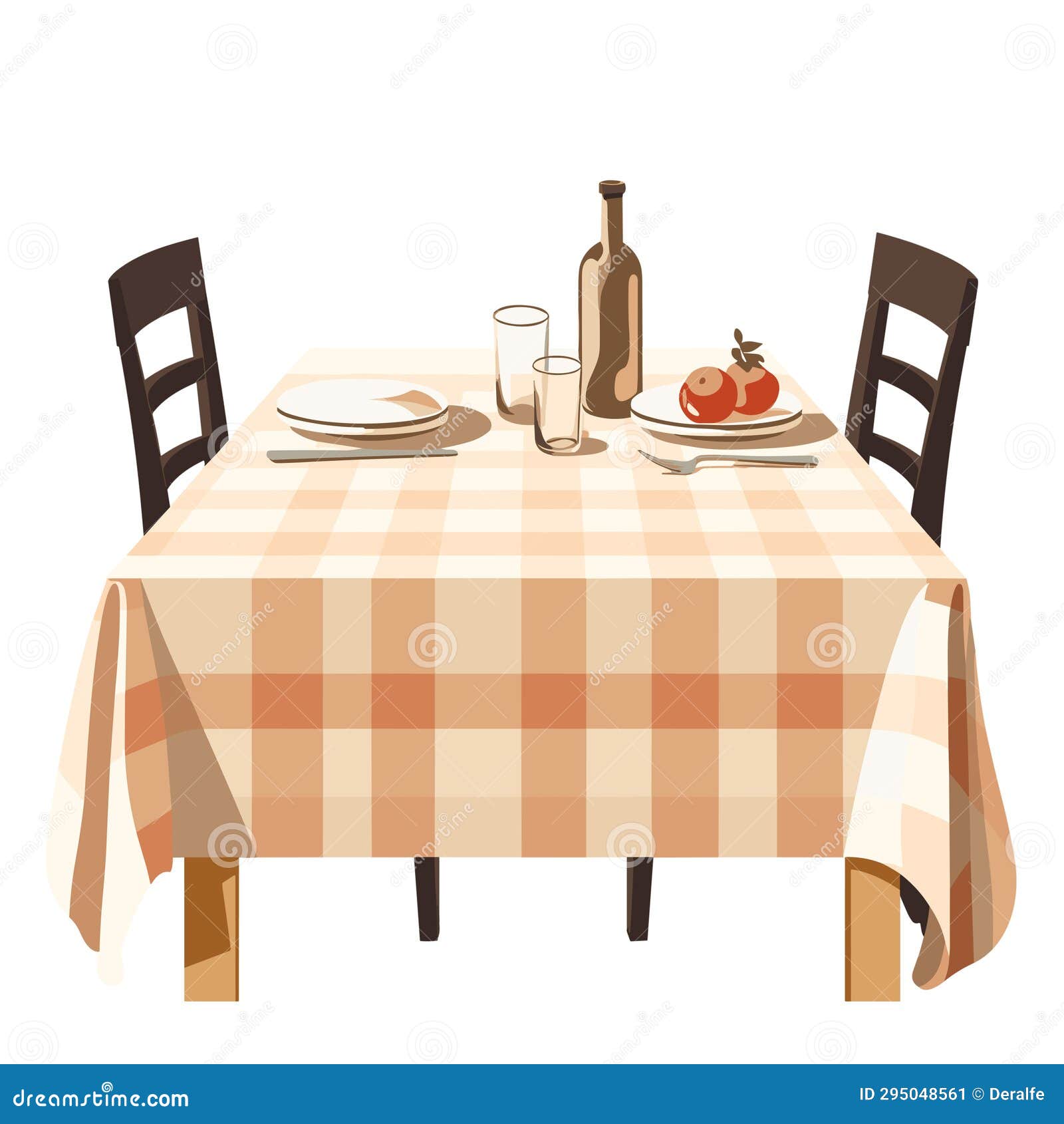 Cartoon Feast: Table with Tablecloth and Cutlery Vector Illustration ...
