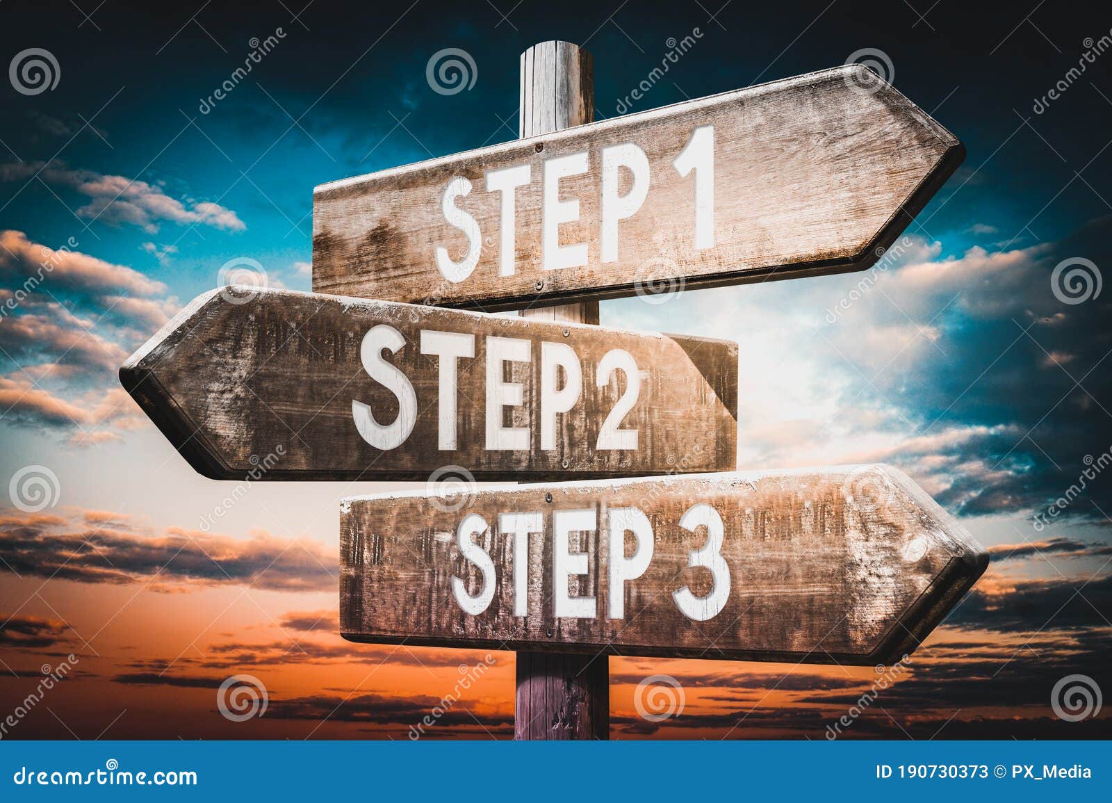 Step 1, 2, 3 - Wooden Signpost, Roadsign with Three Arrows Stock Image ...