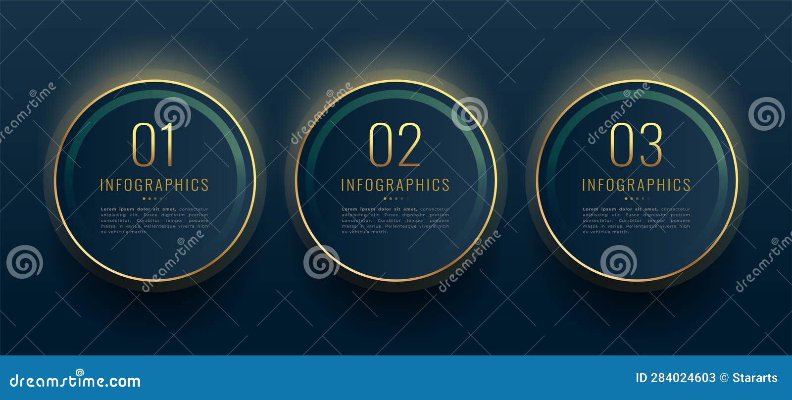 3 Step Workflow Golden Infographic Banner Design Stock Vector ...