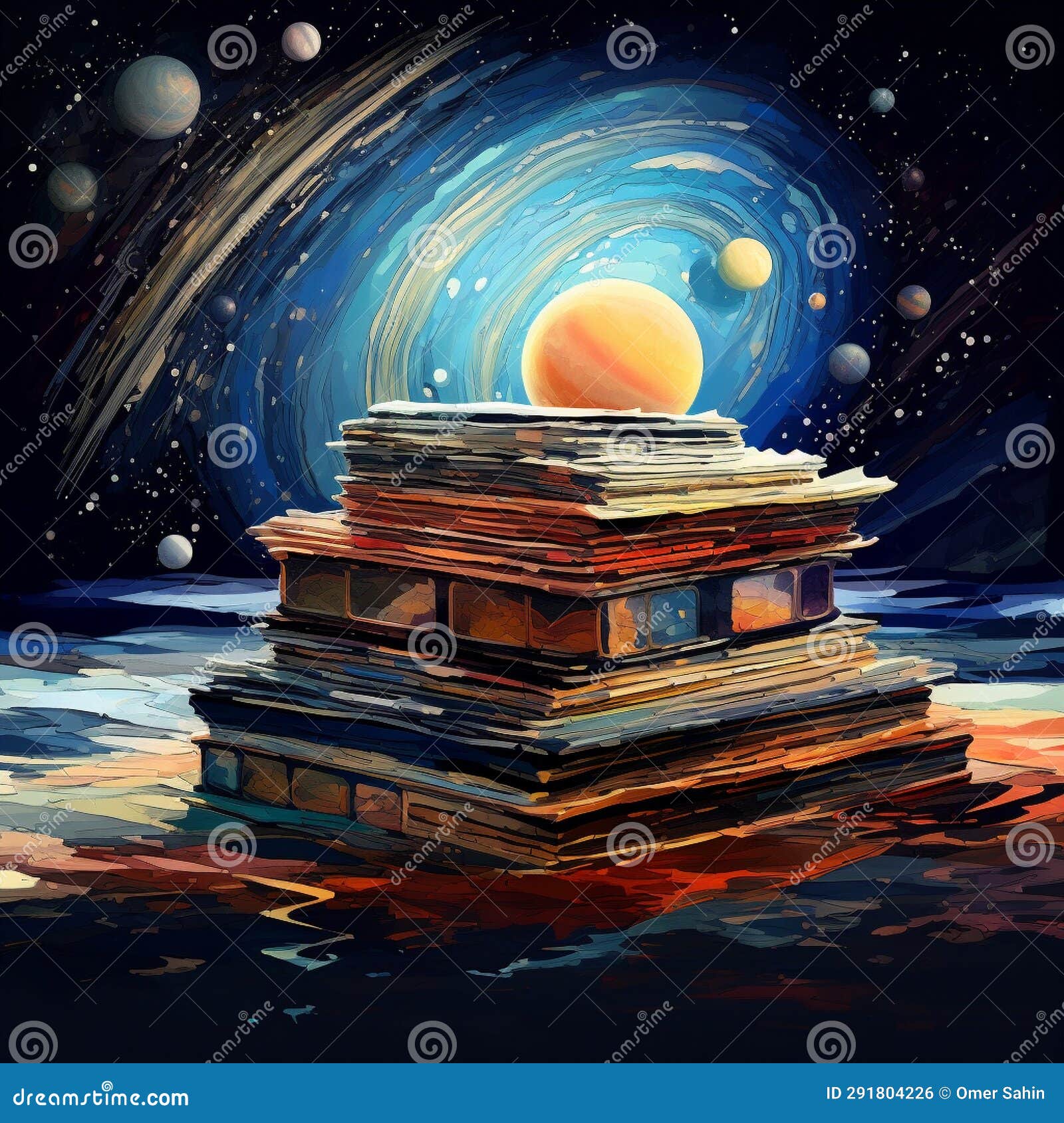 Abstract Representation of Stack of Empty Journals on a Floating Planet ...