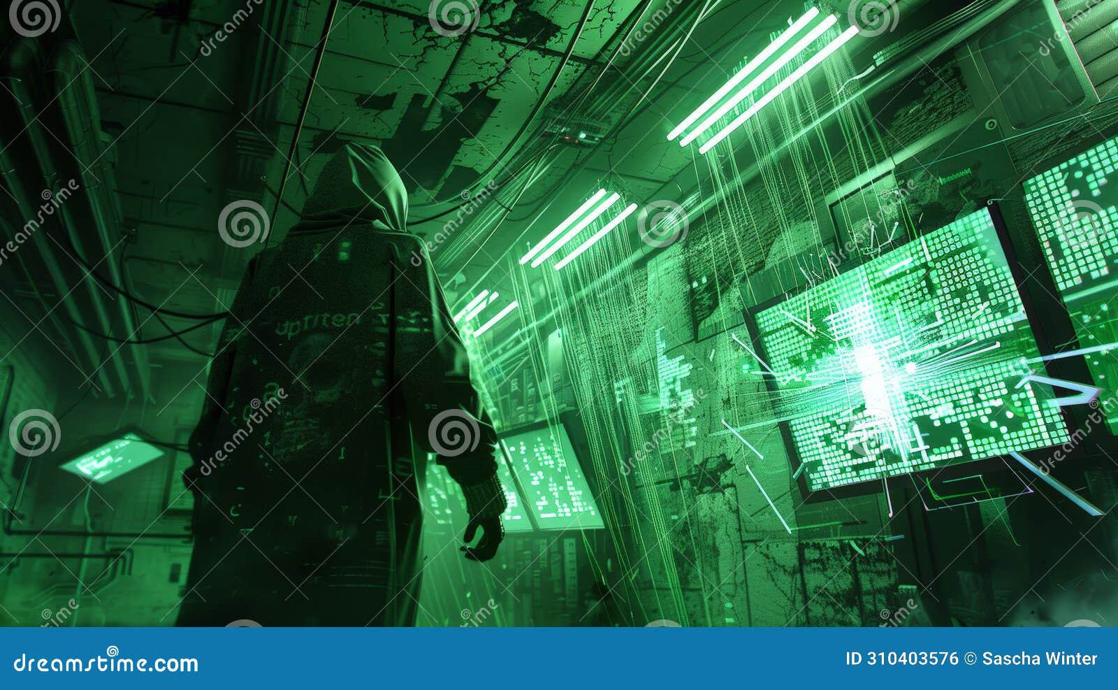 Digital Dystopia: Green Code Chaos Stock Photo - Image of futuristic ...