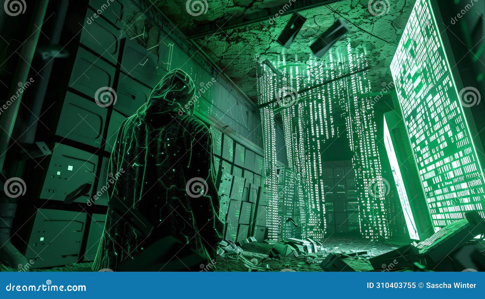 Digital Dystopia: Green Code Chaos Stock Image - Image of hacking ...