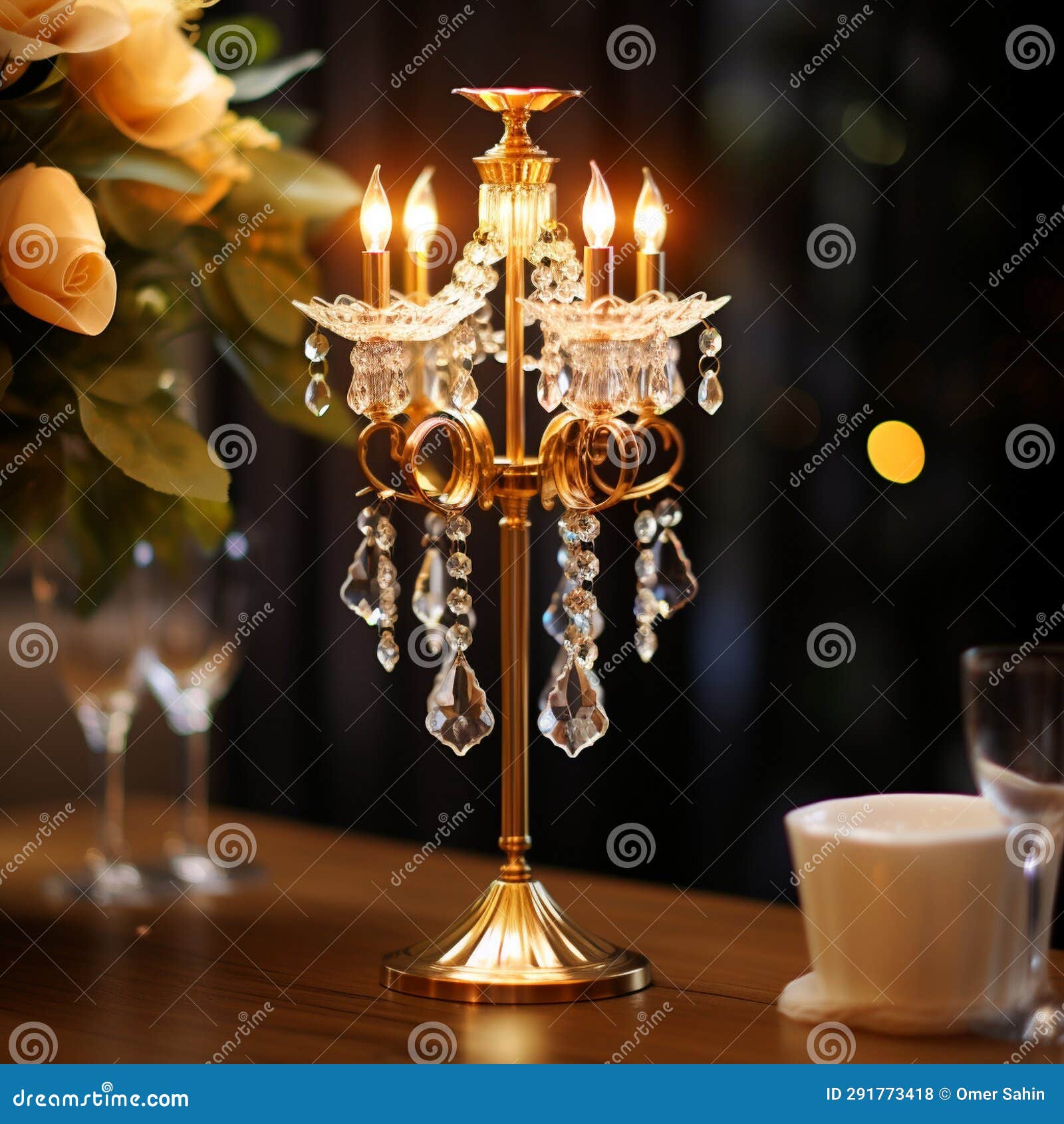 Glittering Candelabra with Dangling Crystal Prisms Stock Photo - Image ...