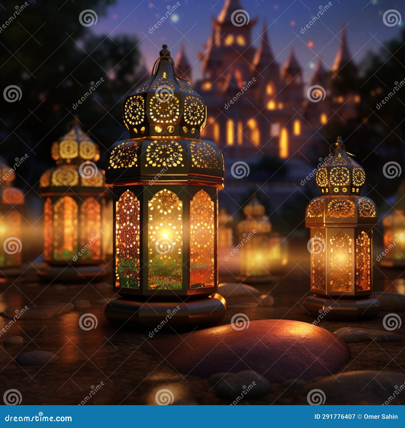 Decorative Lanterns in a Mystical Setting Stock Illustration ...