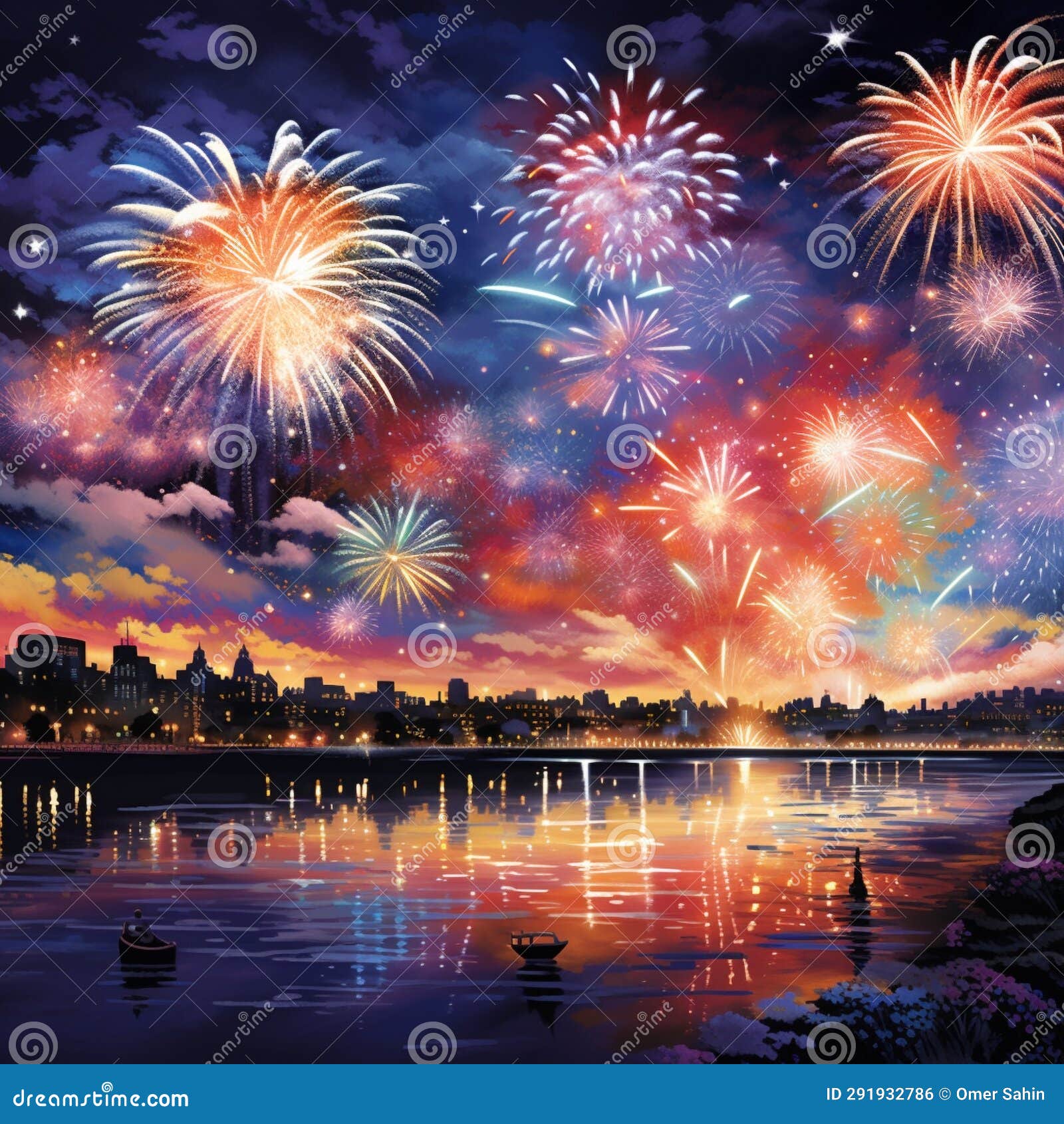 Vivid and Eye-Catching Fireworks Display in a Fantastical Night Sky ...