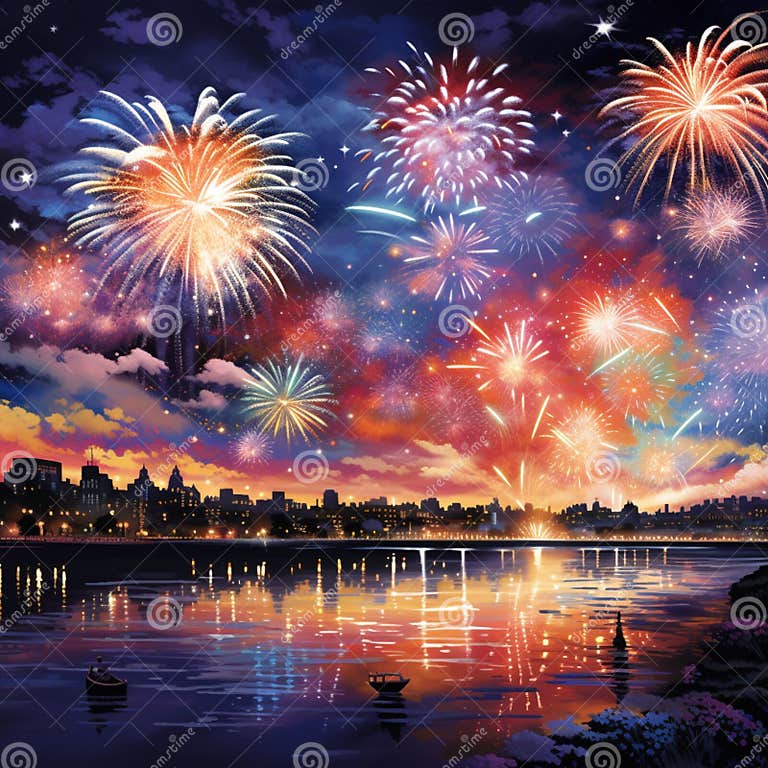 Vivid and Eye-Catching Fireworks Display in a Fantastical Night Sky ...