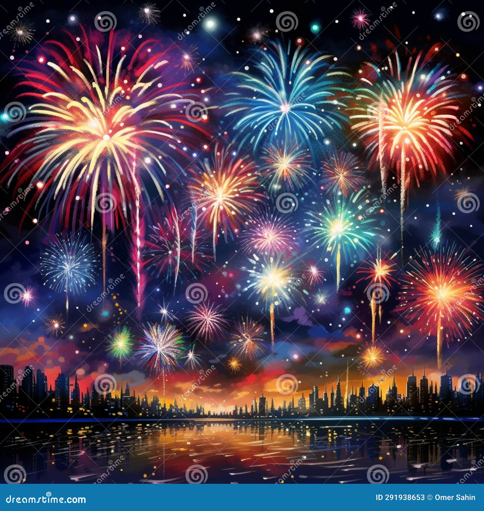Vivid and Eye-Catching Fireworks Display in a Fantastical Night Sky ...