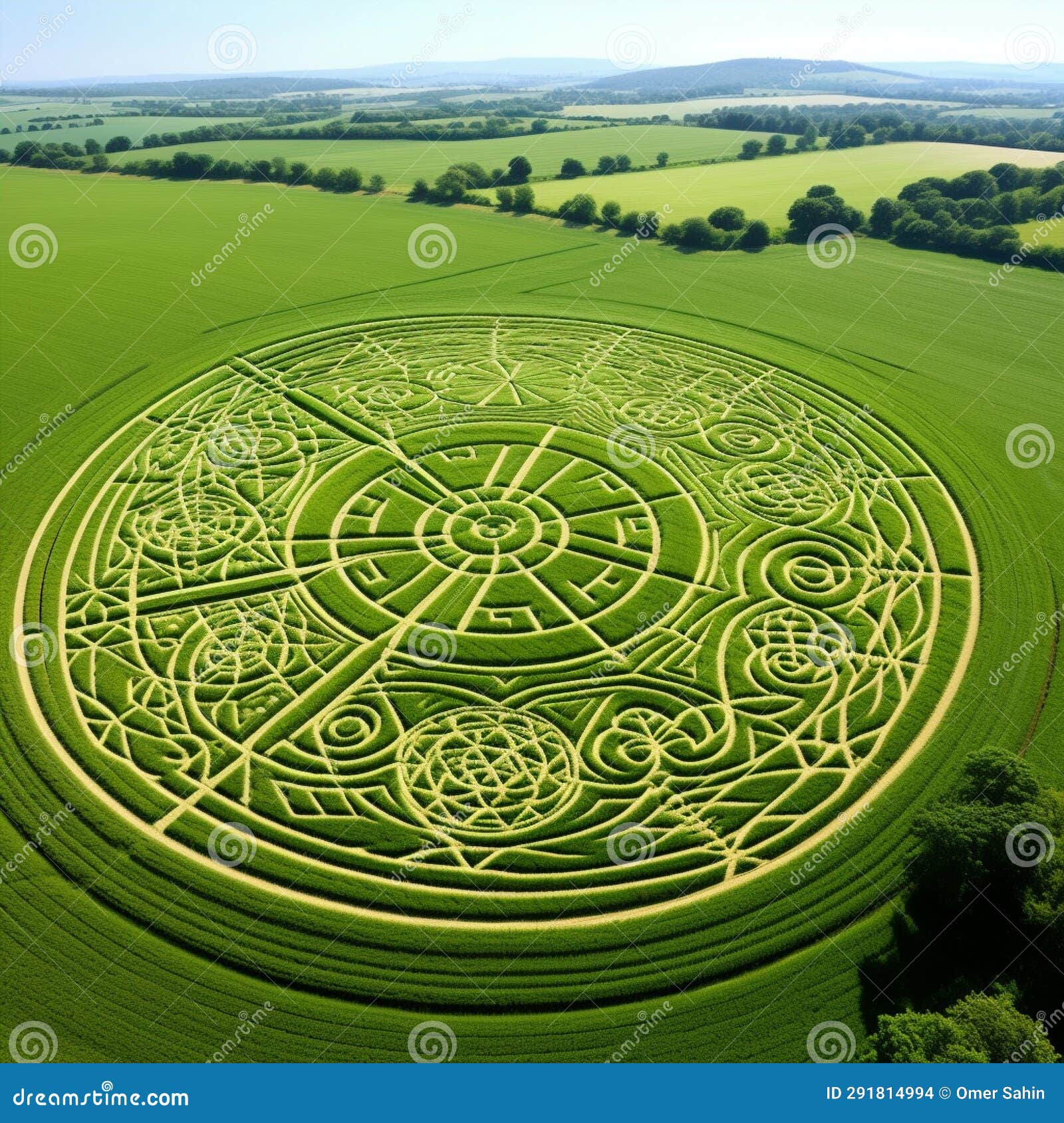Vibrant and Mysterious Crop Circle with Intricate Design Stock Photo ...