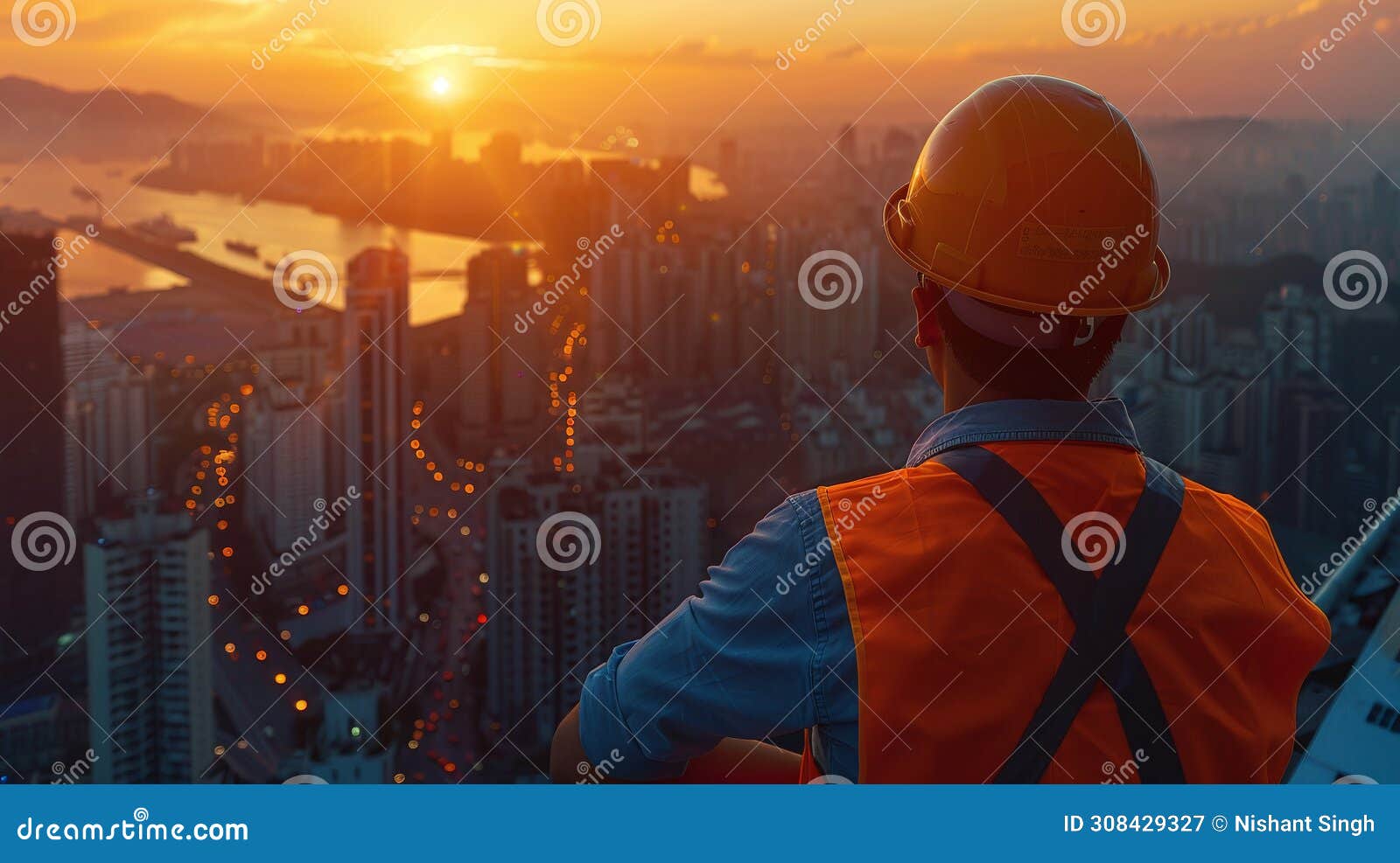 Mesmerizing Closeup of an Engineer Gazing at City and Infrastructure ...
