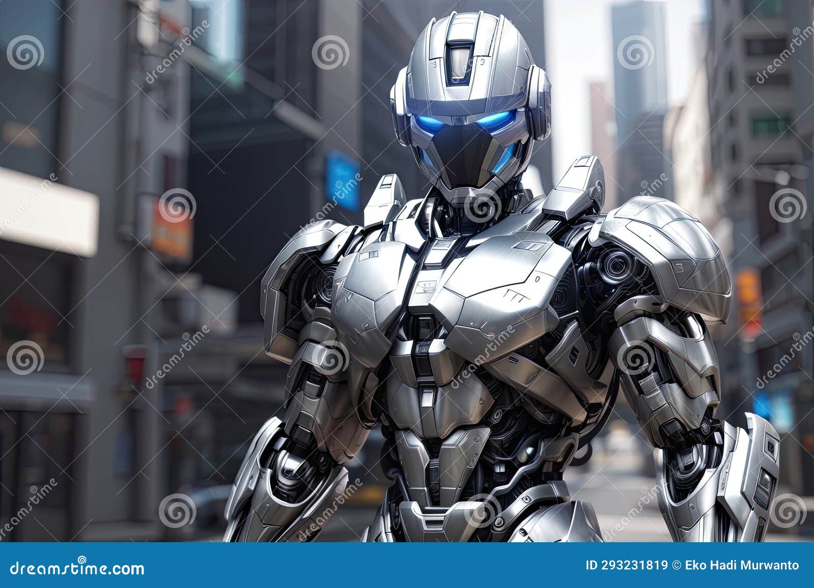 Futuristic Security Enforcer: Silver RoboCop at Your Service Stock ...
