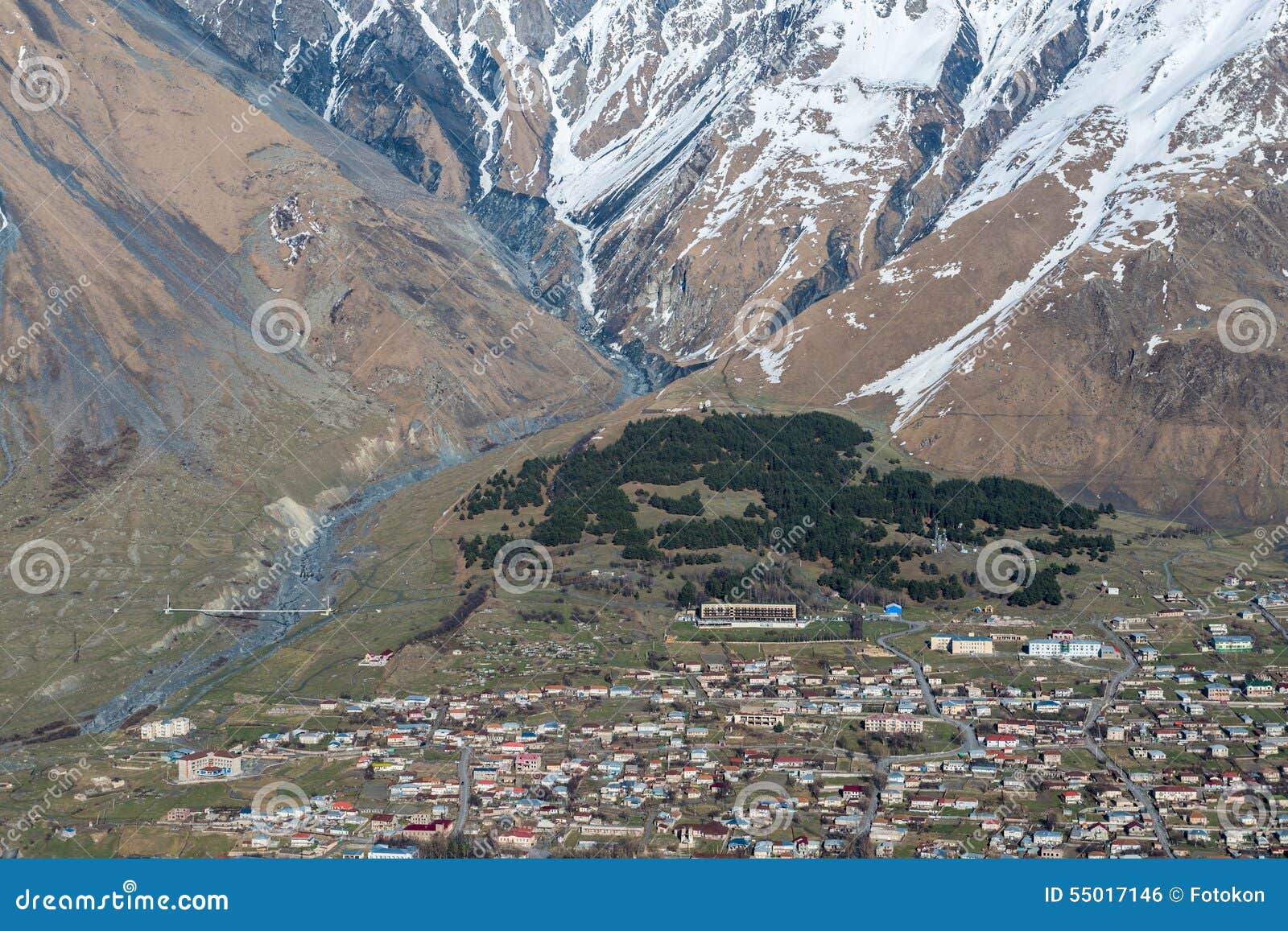 Stepantsminda town stock photo. Image of europe, aerial - 55017146