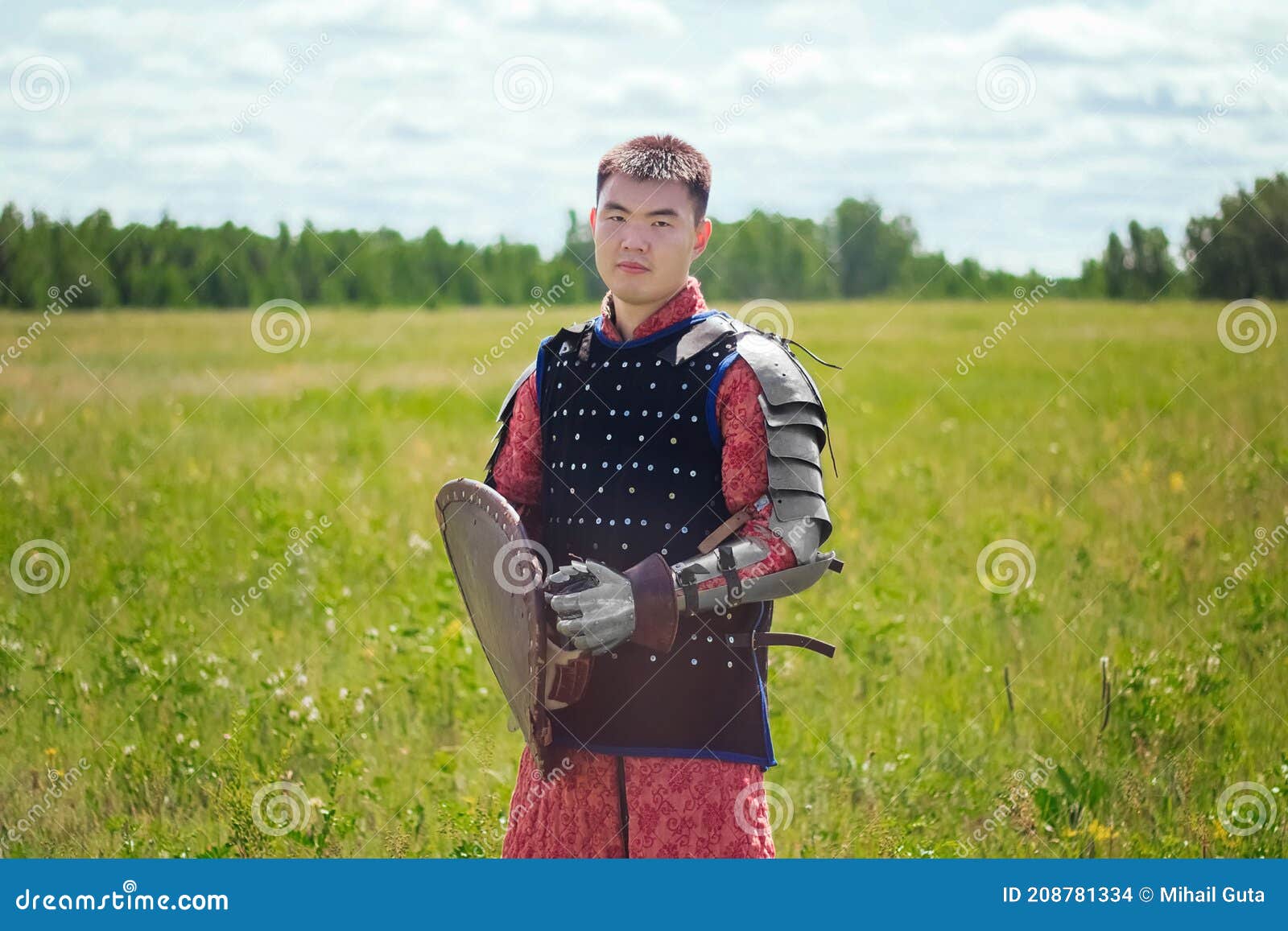 Steppe Warrior in Mongolian Armor of the 14th Century in the Field ...