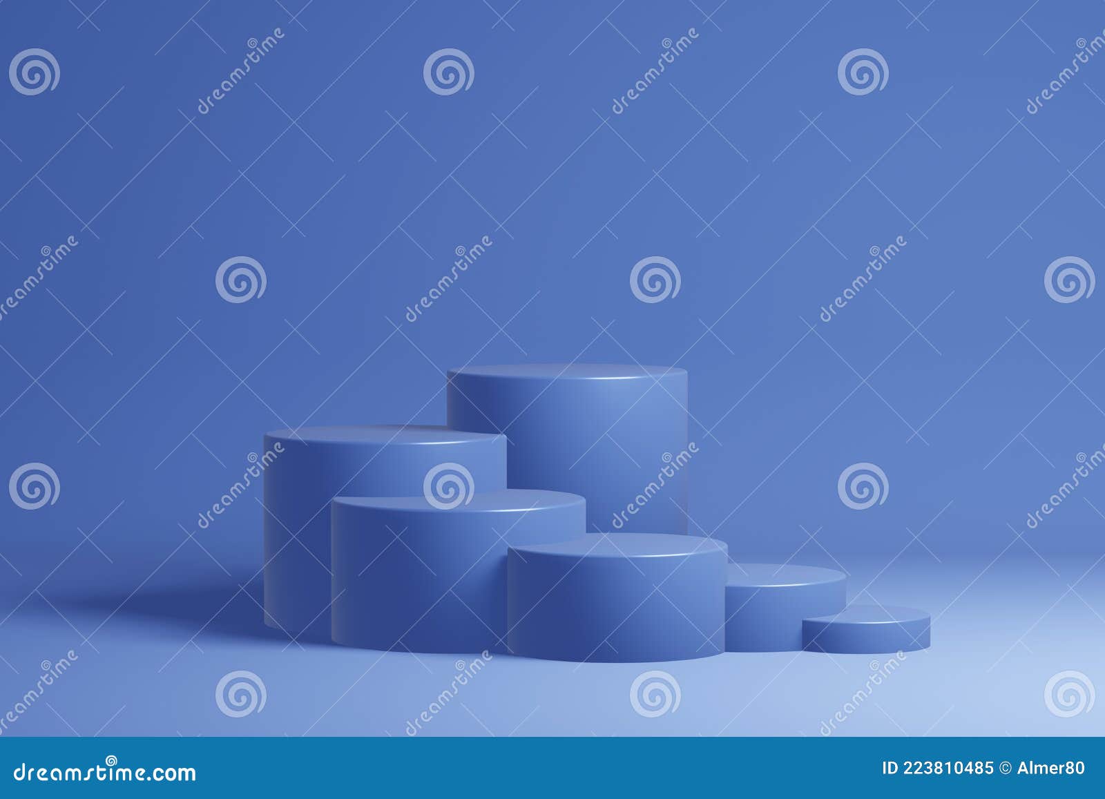 Stepped Pedestal of Six Blue Cylinders in Studio Lighting on Blue ...