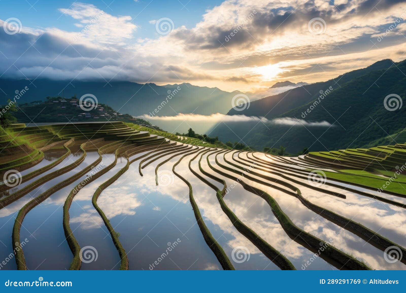 Stepped Rice Terraces Reflecting the Sky Stock Image - Image of asia ...