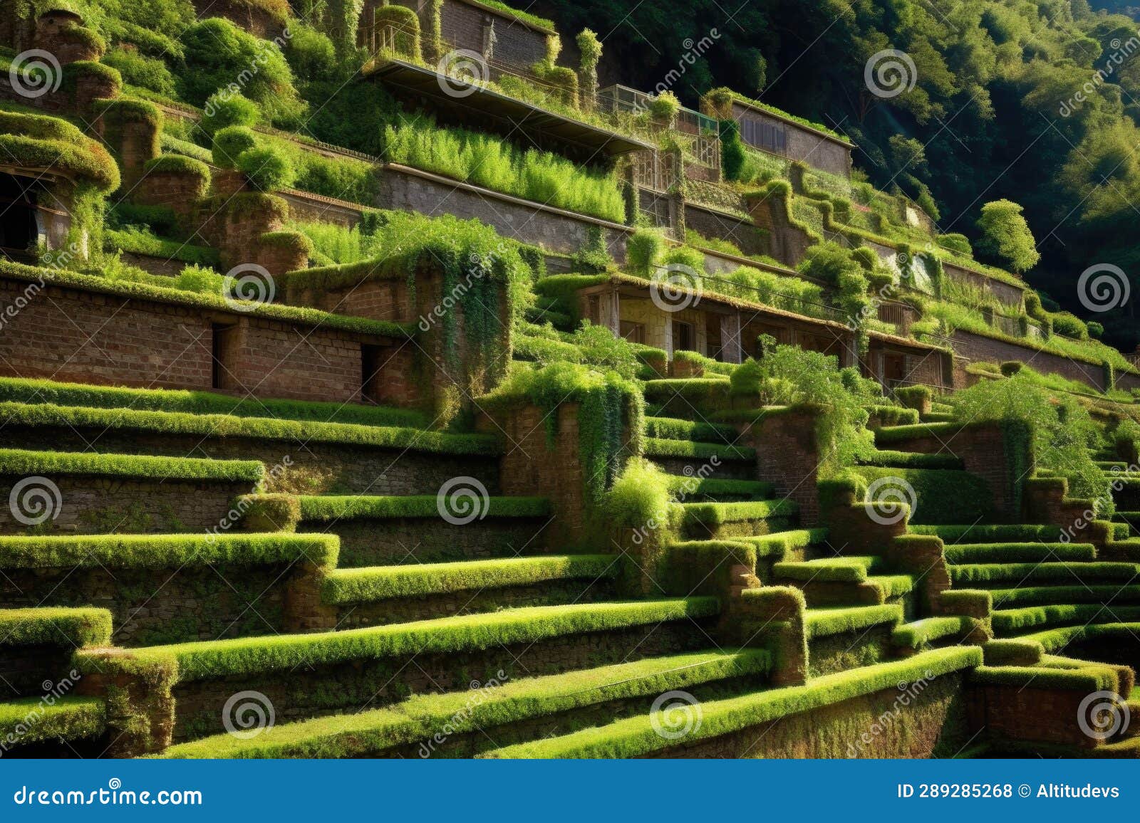 Stepped Terraces with Varying Shades of Green Stock Illustration ...