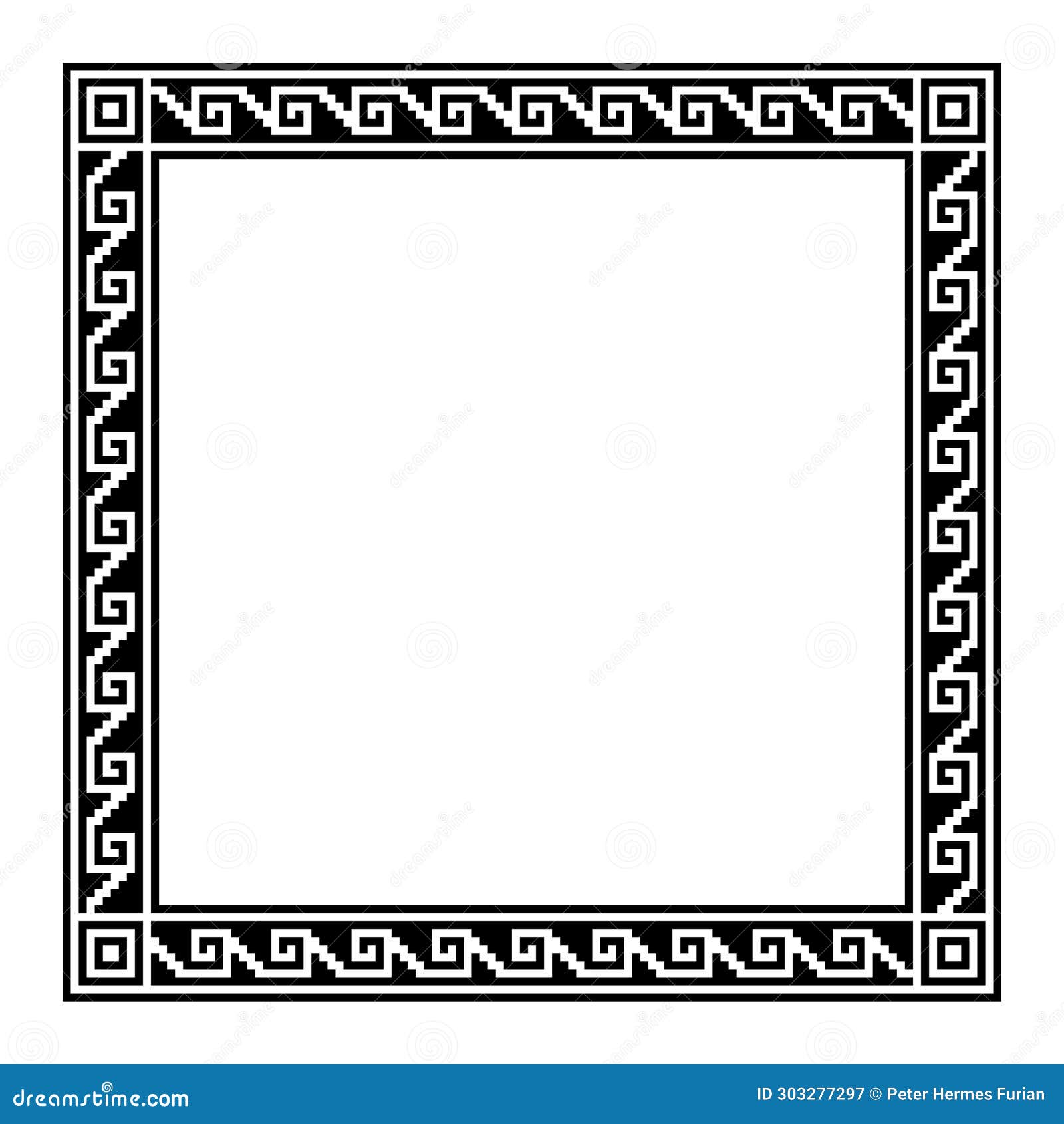 Stepped Fret Motif, Aztec Style Square Frame with Meander Pattern Stock ...