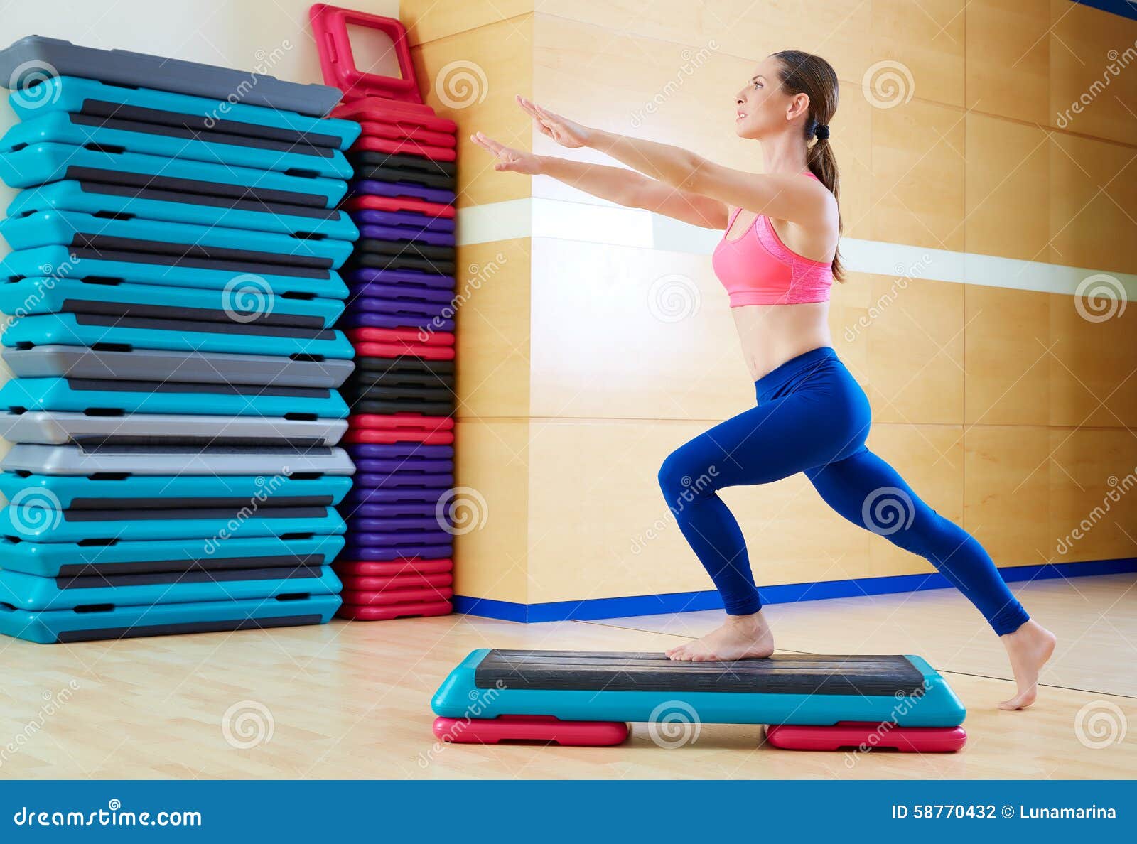 Stepper Step Woman Exercise Workout at Gym Stock Photo - Image of ...