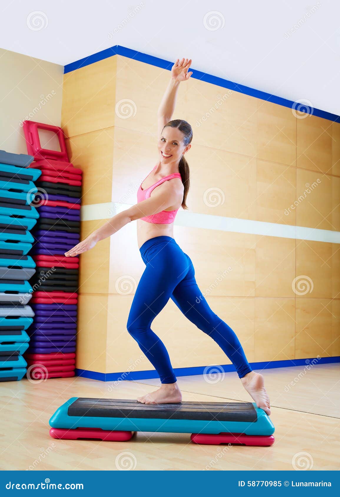 Stepper Step Woman Exercise Workout at Gym Stock Image - Image of ...