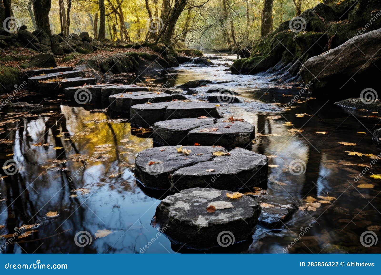 Stepping Stones Across a Clear, Shallow Stream Stock Photo - Image of ...