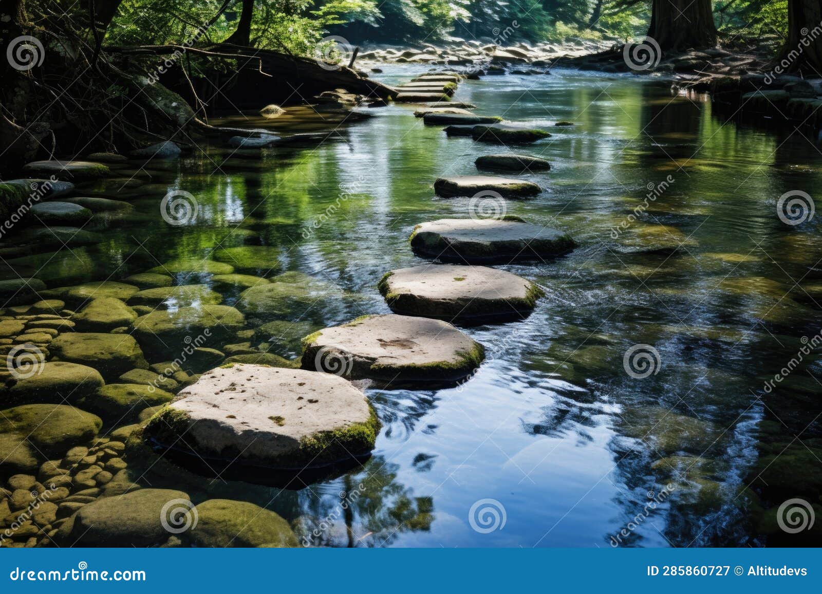 Stepping Stones Across a Clear, Shallow Stream Stock Image - Image of ...