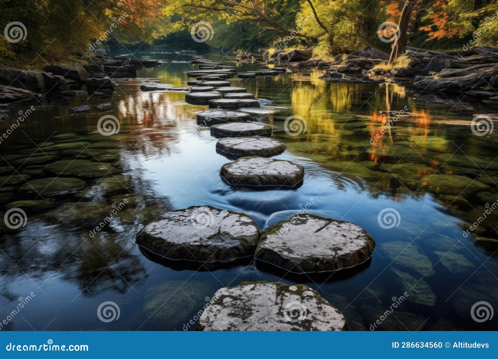 Stepping Stones Across a Clear, Shallow Stream Stock Photo - Image of ...