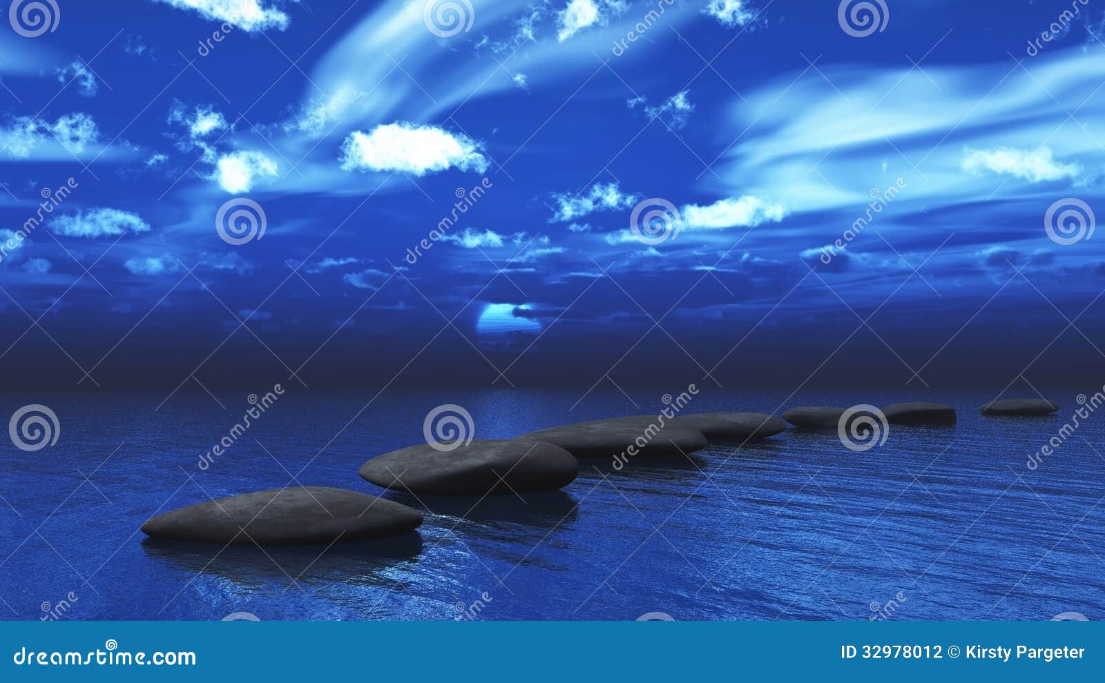 3D Stepping Stones In The Ocean Against A Sunset Sky Royalty-Free Stock ...