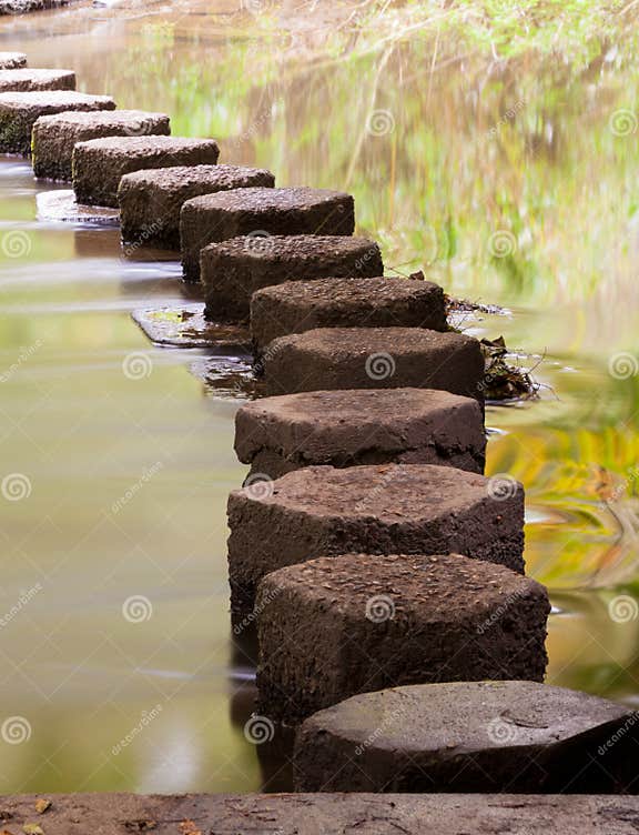 Stepping Stones Across a River Stock Image - Image of stone, water ...