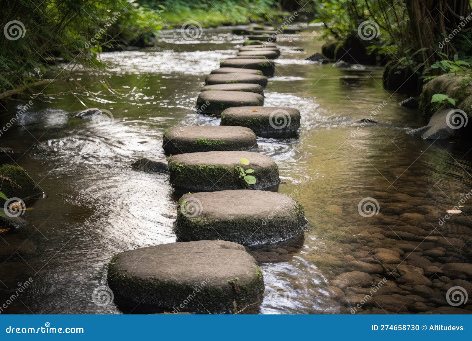 Stepping Stones Across a Rushing Stream, with the Water Flowing Beneath ...