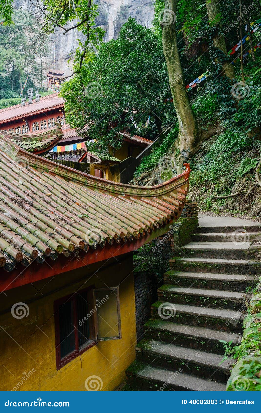 Steps by Aged Chinese Buildings on Woody Mountainside Stock Image ...