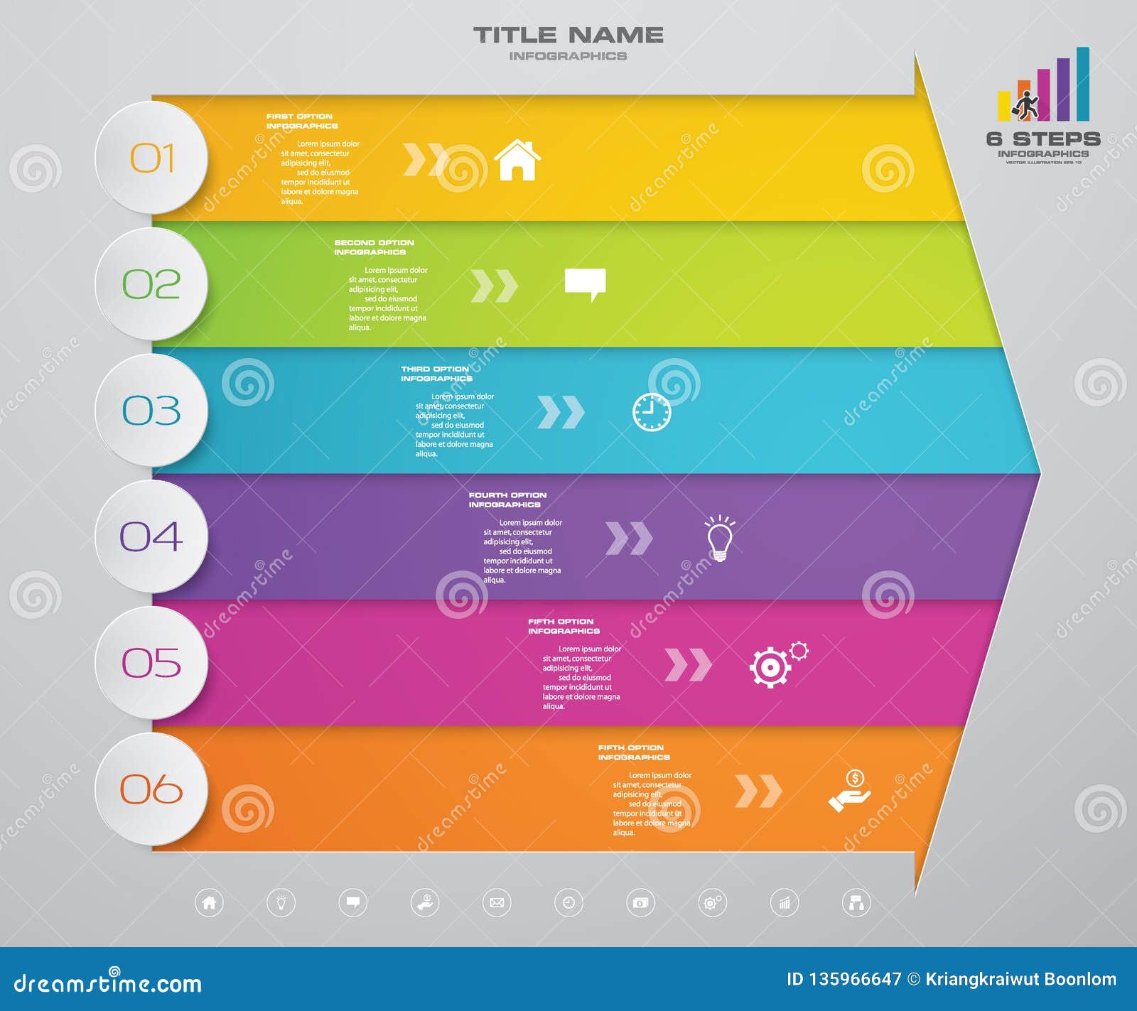 6 Steps Arrow Infographics Chart Design Element. for Data Presentation ...