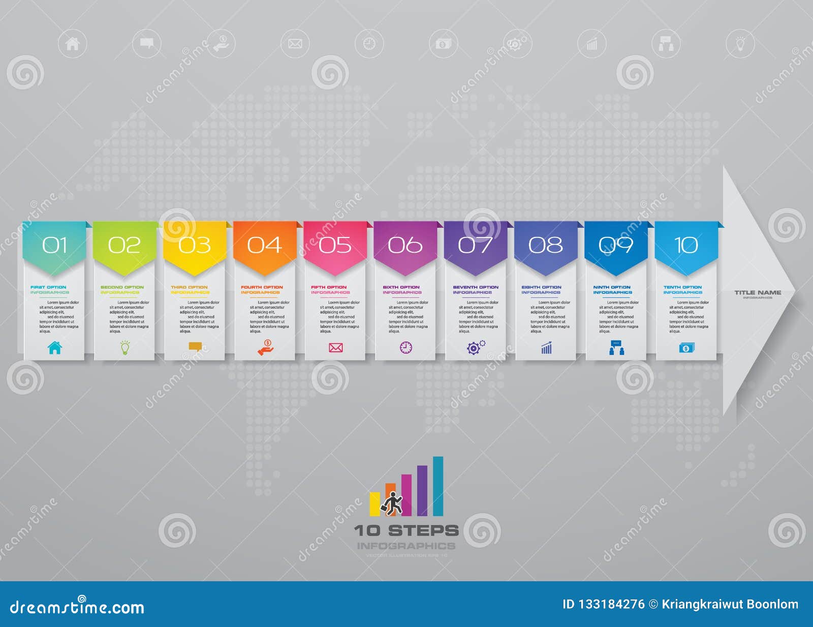 10 Steps Arrow Infographics Element Template Chart for Presentation ...