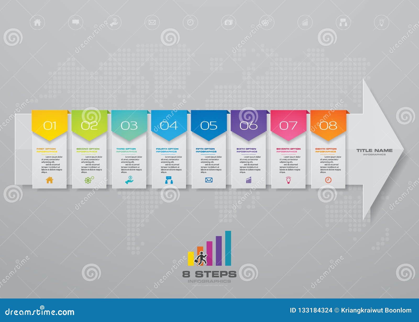 8 Steps Arrow Infographics Element Template Chart for Presentation ...