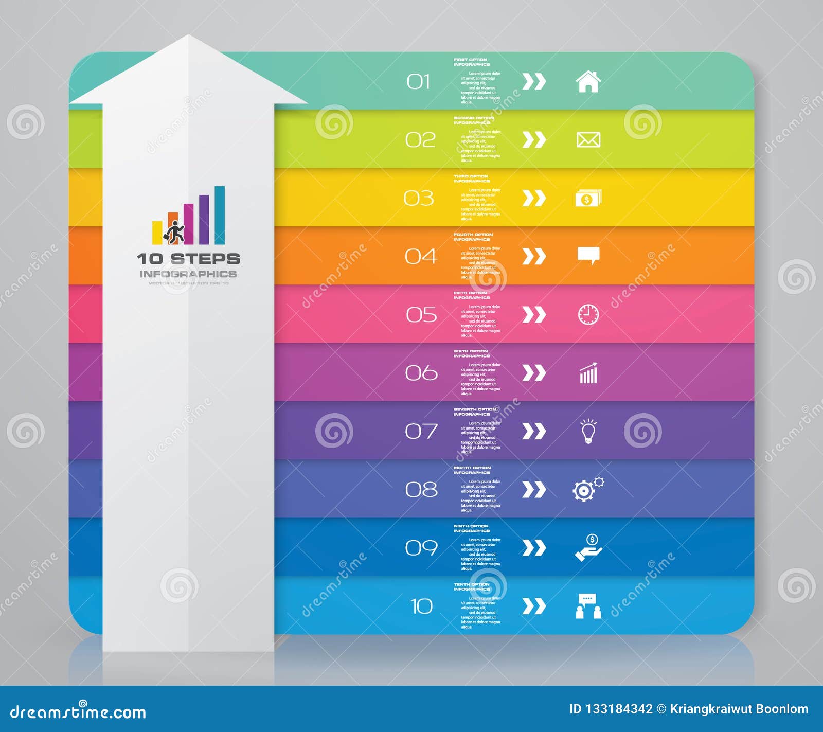 10 Steps Arrow Infographics Element Template Chart for Presentation.10 ...