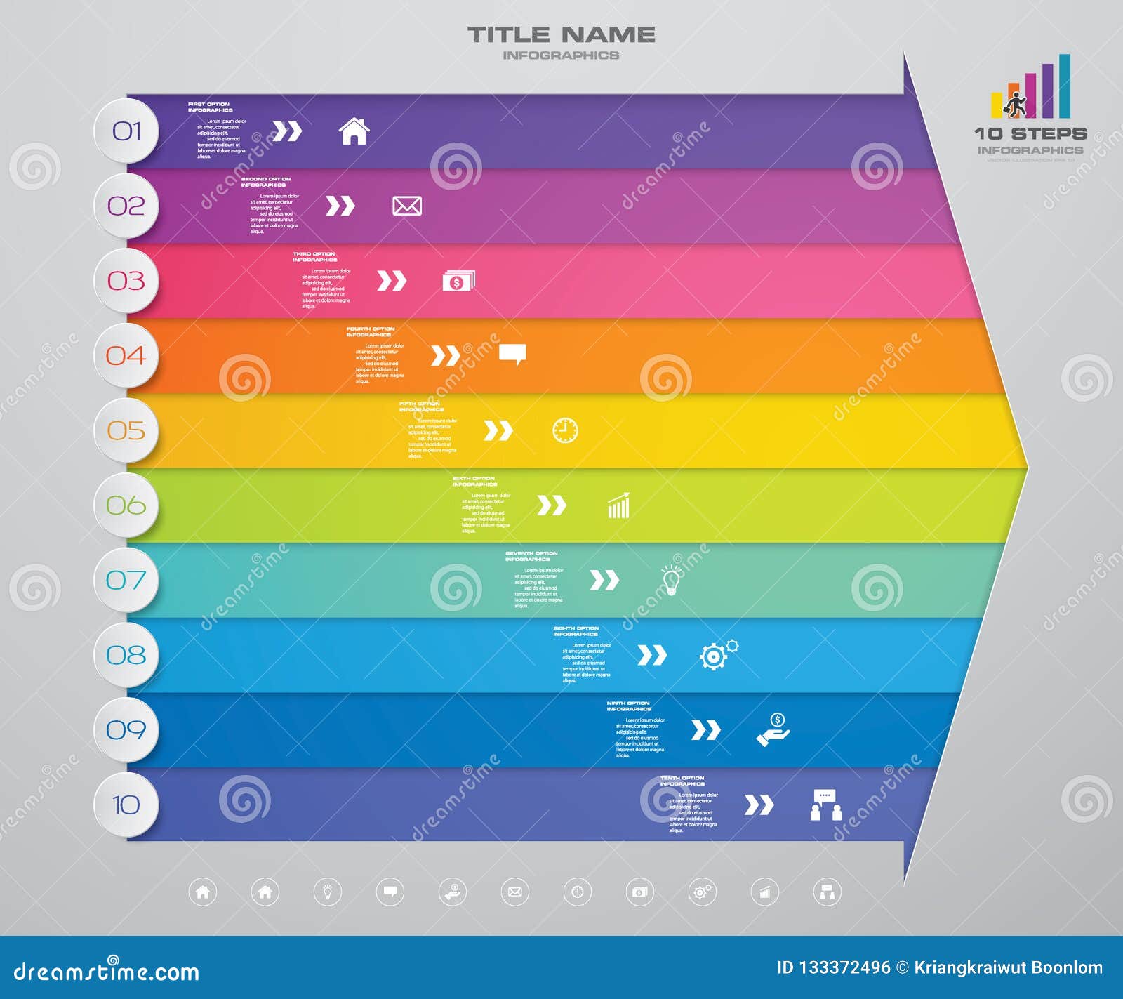 10 Steps Arrow Infographics Element Template Chart for Presentation ...