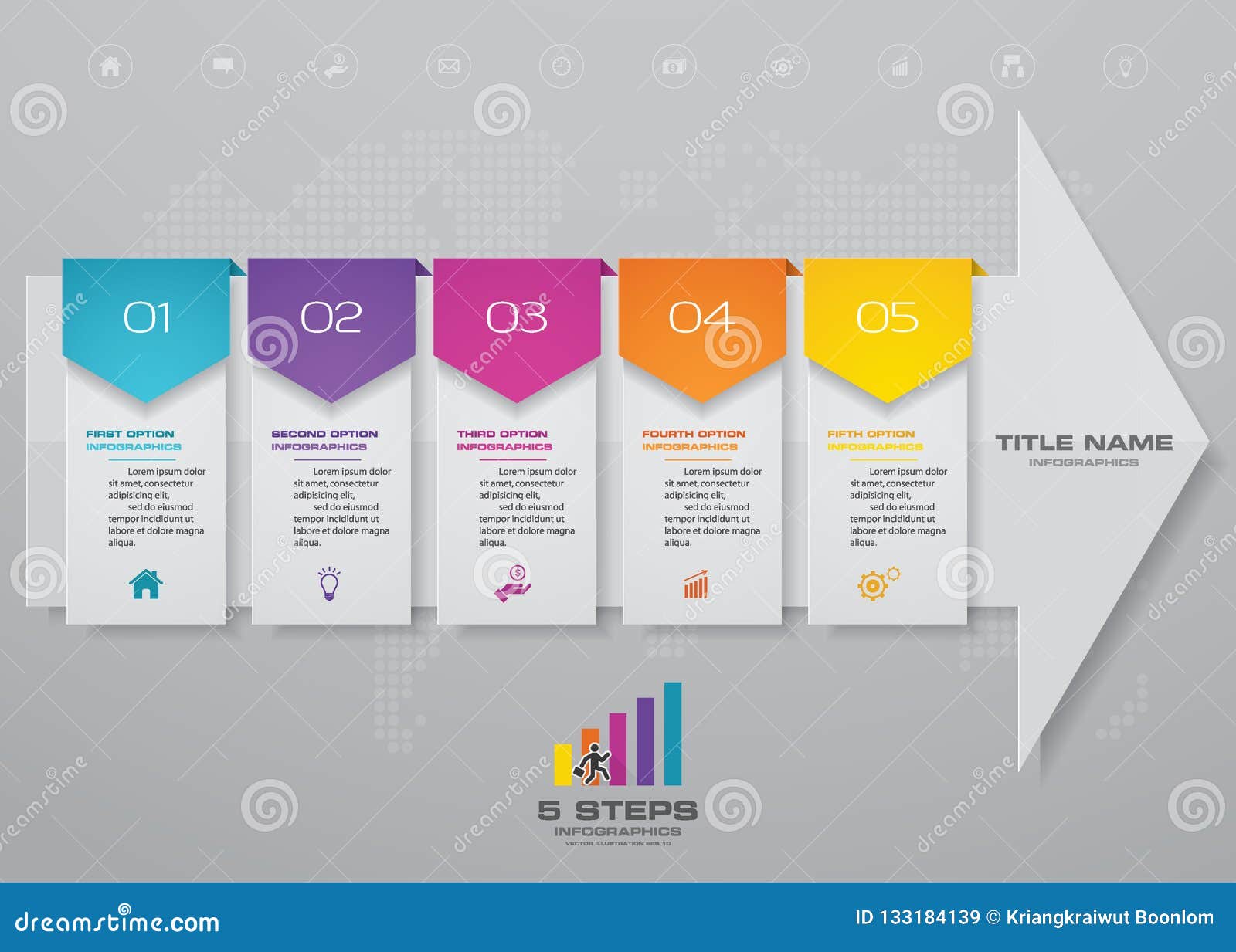 5 Steps Arrow Infographics Element Template Chart for Presentation.10 ...