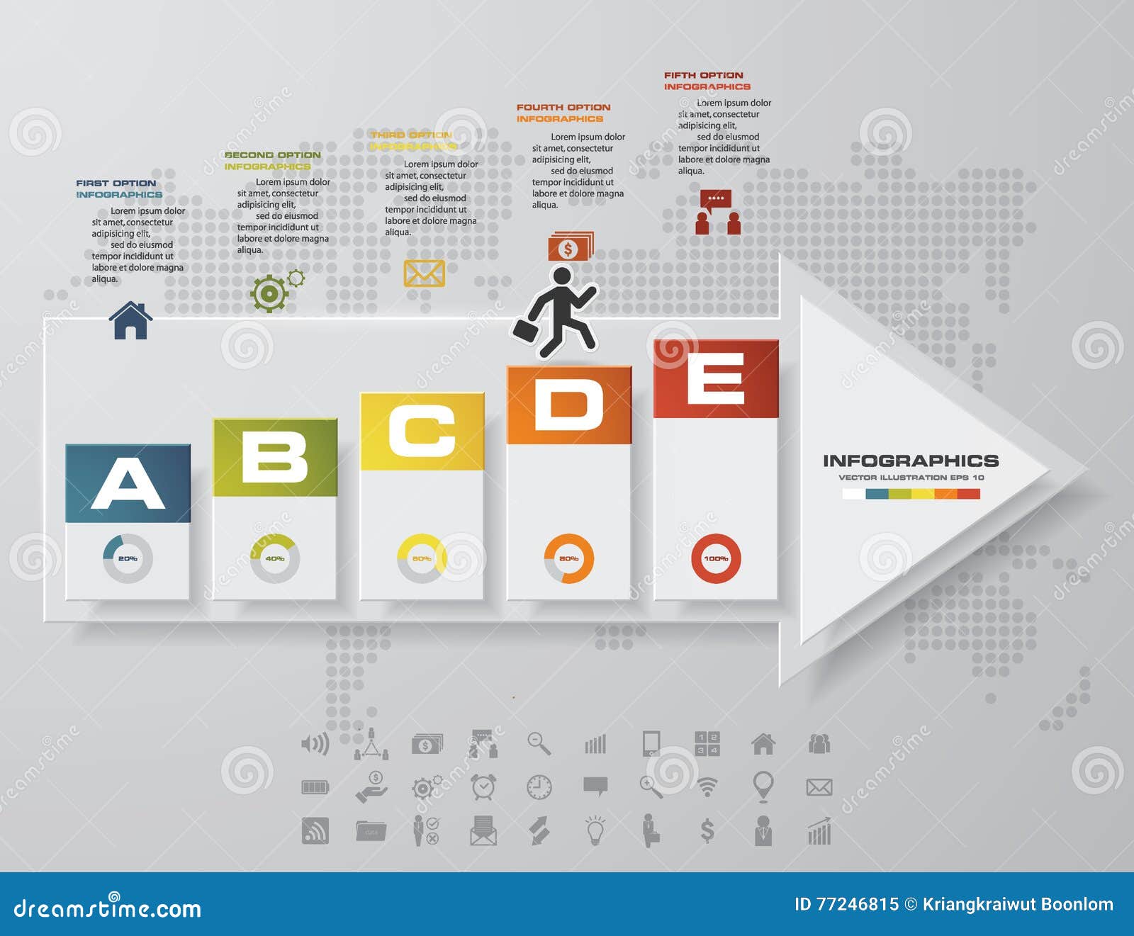 5 Steps Bar Graph On Progress Arrow On Grey Background Template ...
