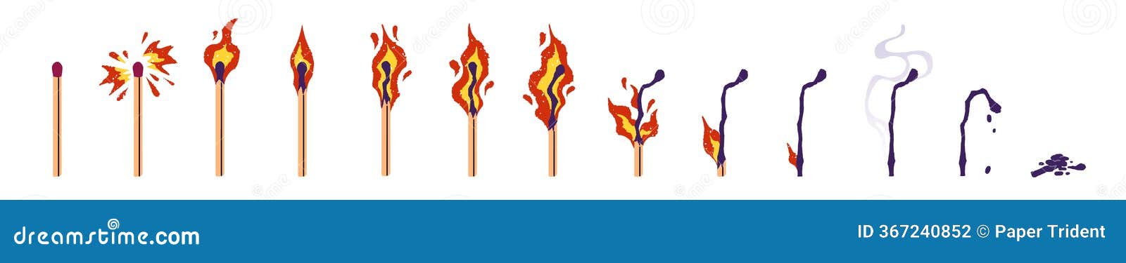Burning Matchstick Animation. Combustion Process, Moving Down Flames ...