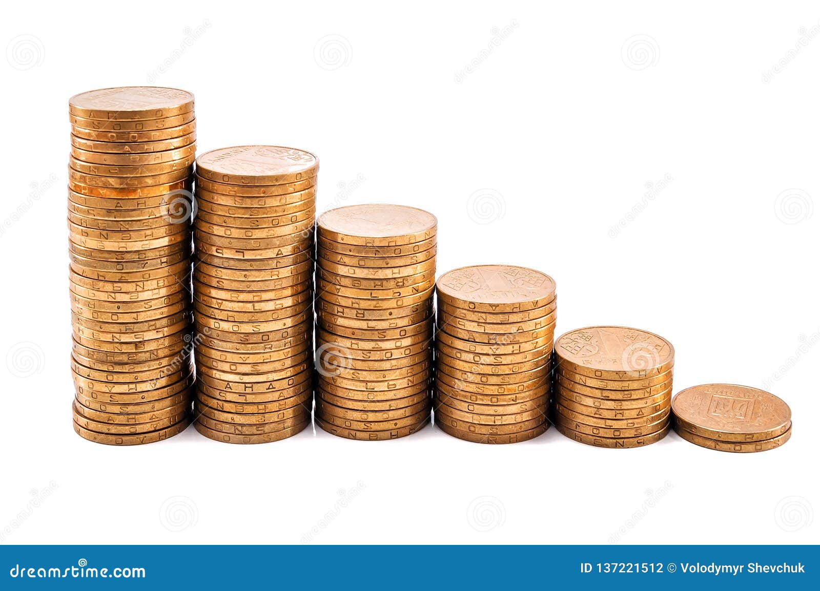 Steps of coins on white stock photo. Image of progress - 137221512
