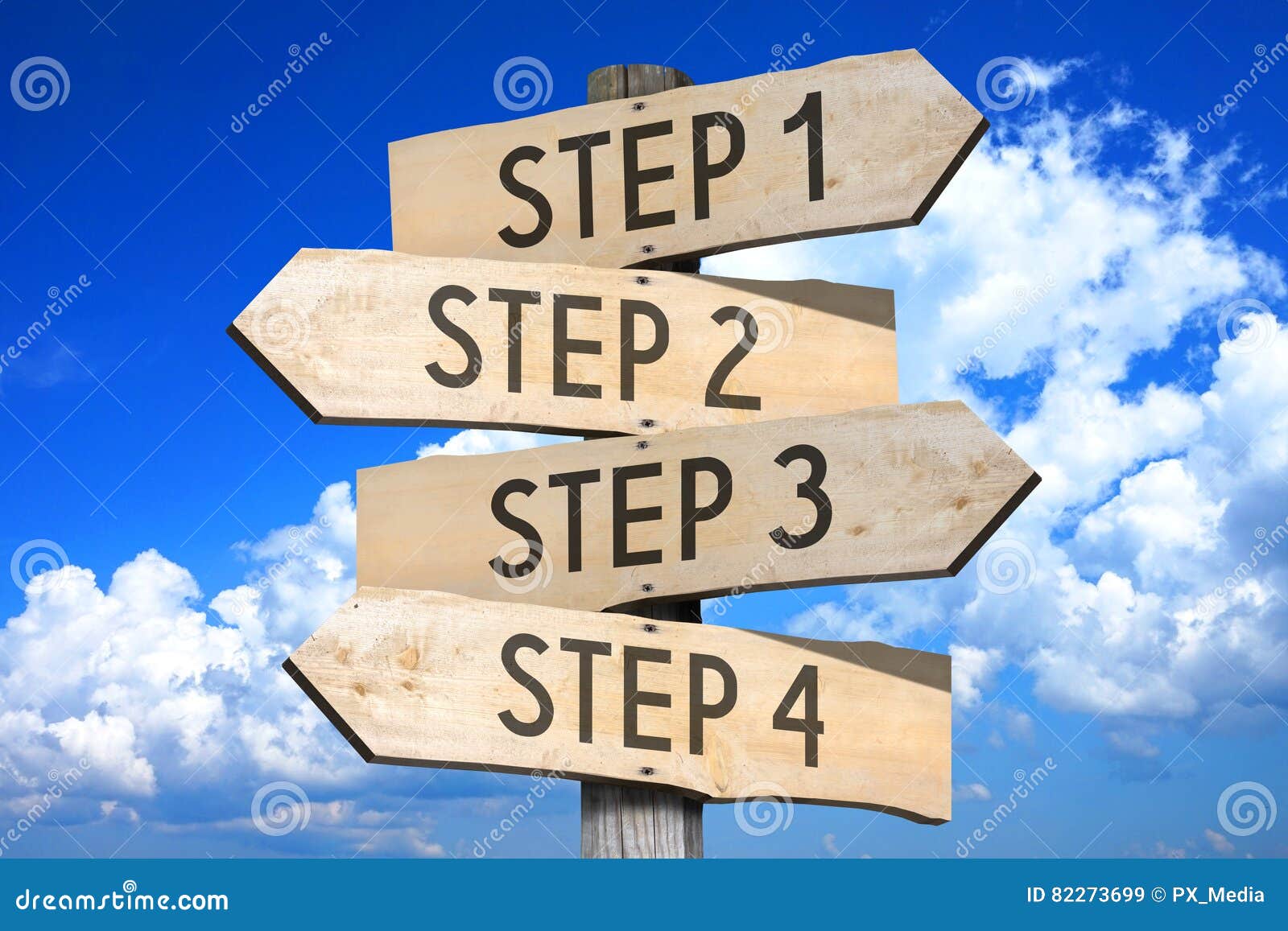 Steps Concept - Wooden Signpost Stock Image - Image of text, steps ...