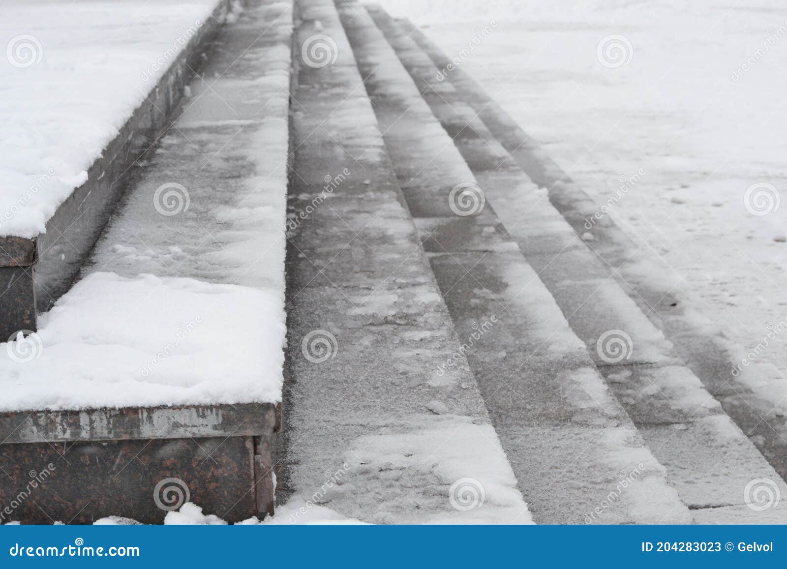 Snow and Ice on Stairs in Winter Stock Image - Image of ladder, frozen ...