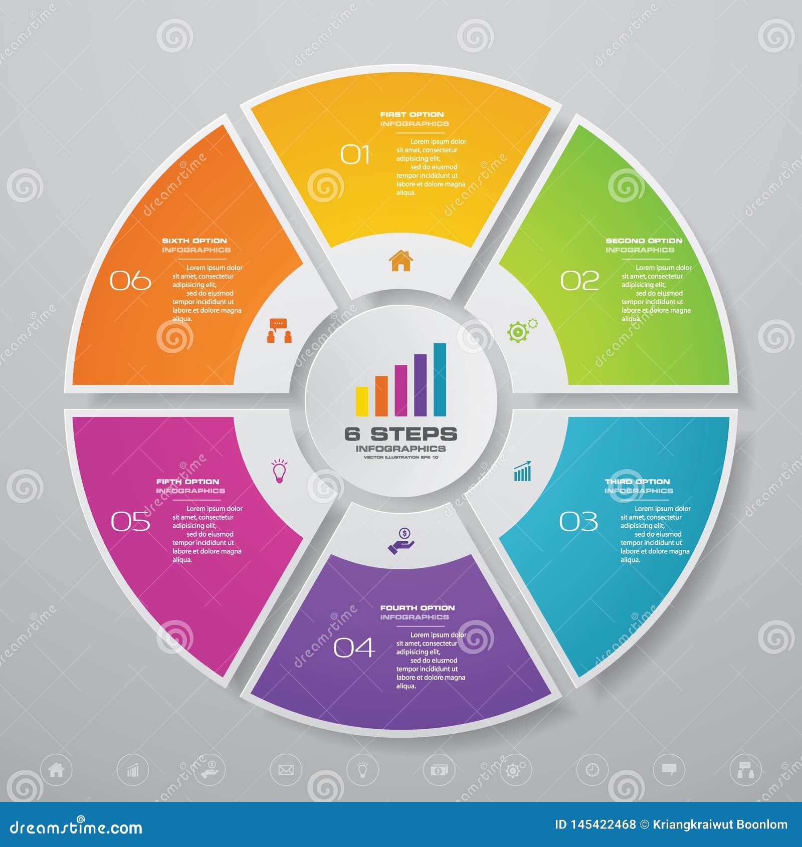 6 Steps Cycle Chart Infographics Elements for Data Presentation. Stock ...