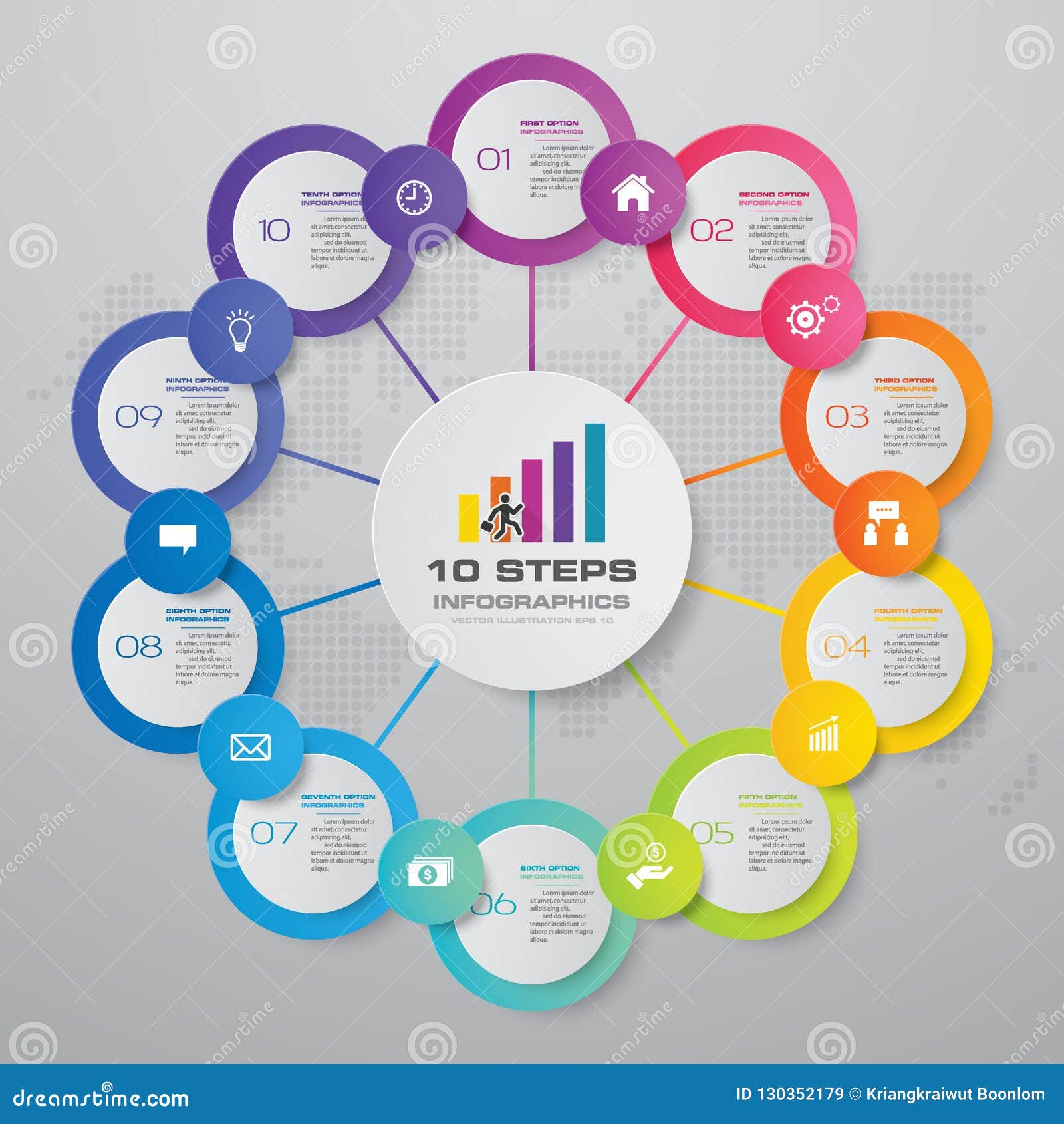 10 Steps Cycle Chart Infographics Elements. Stock Vector - Illustration ...
