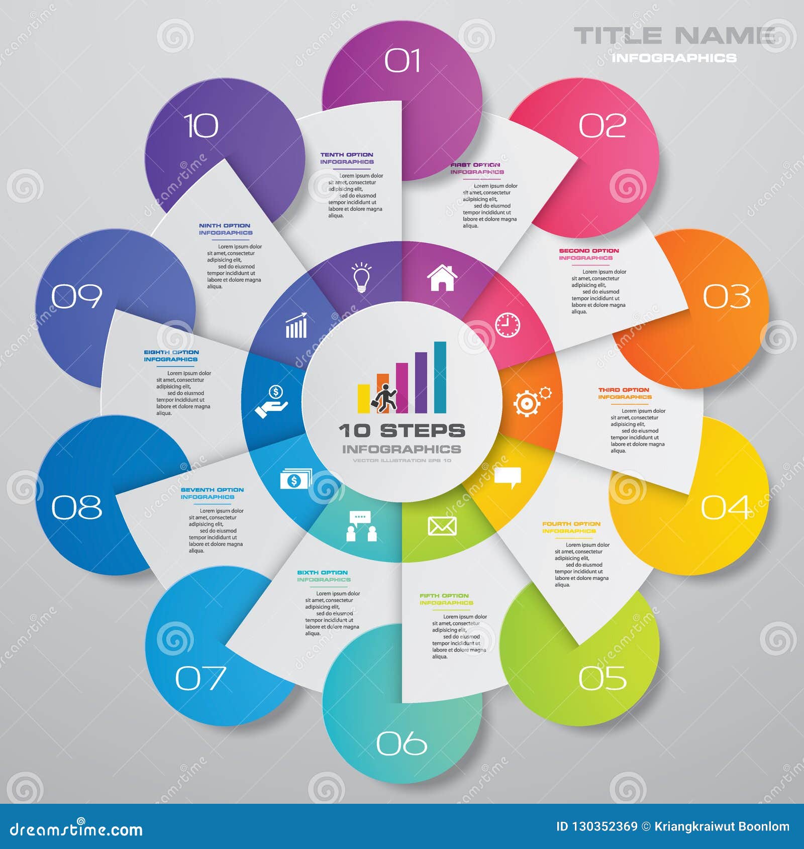 10 Steps Cycle Chart Infographics Elements. Stock Vector - Illustration ...