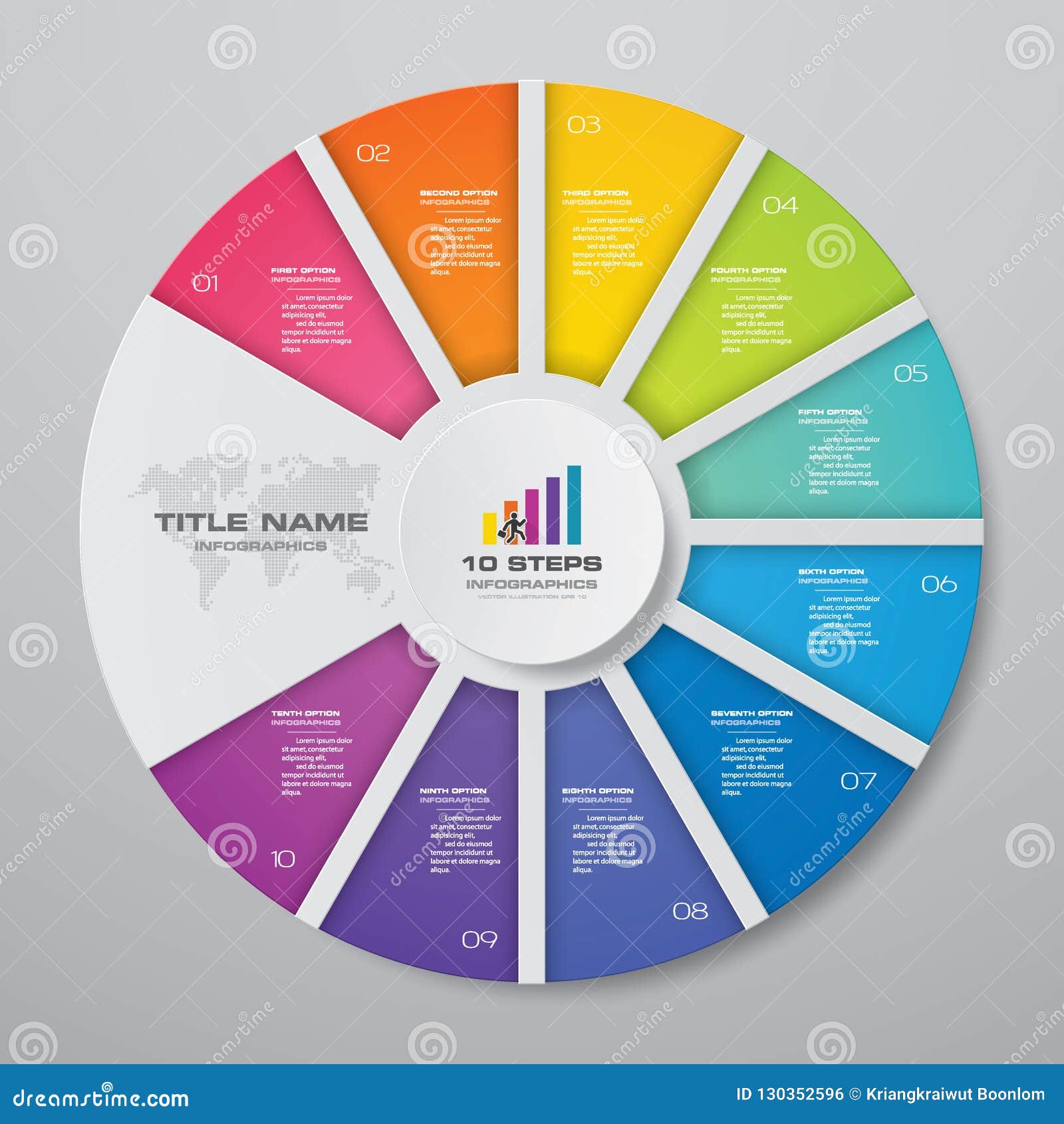 10 Steps Cycle Chart Infographics Elements. Stock Vector - Illustration ...