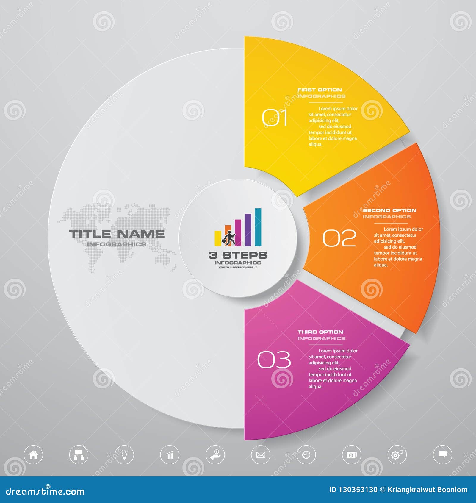 3 Steps Cycle Chart Infographics Elements. Stock Vector - Illustration ...