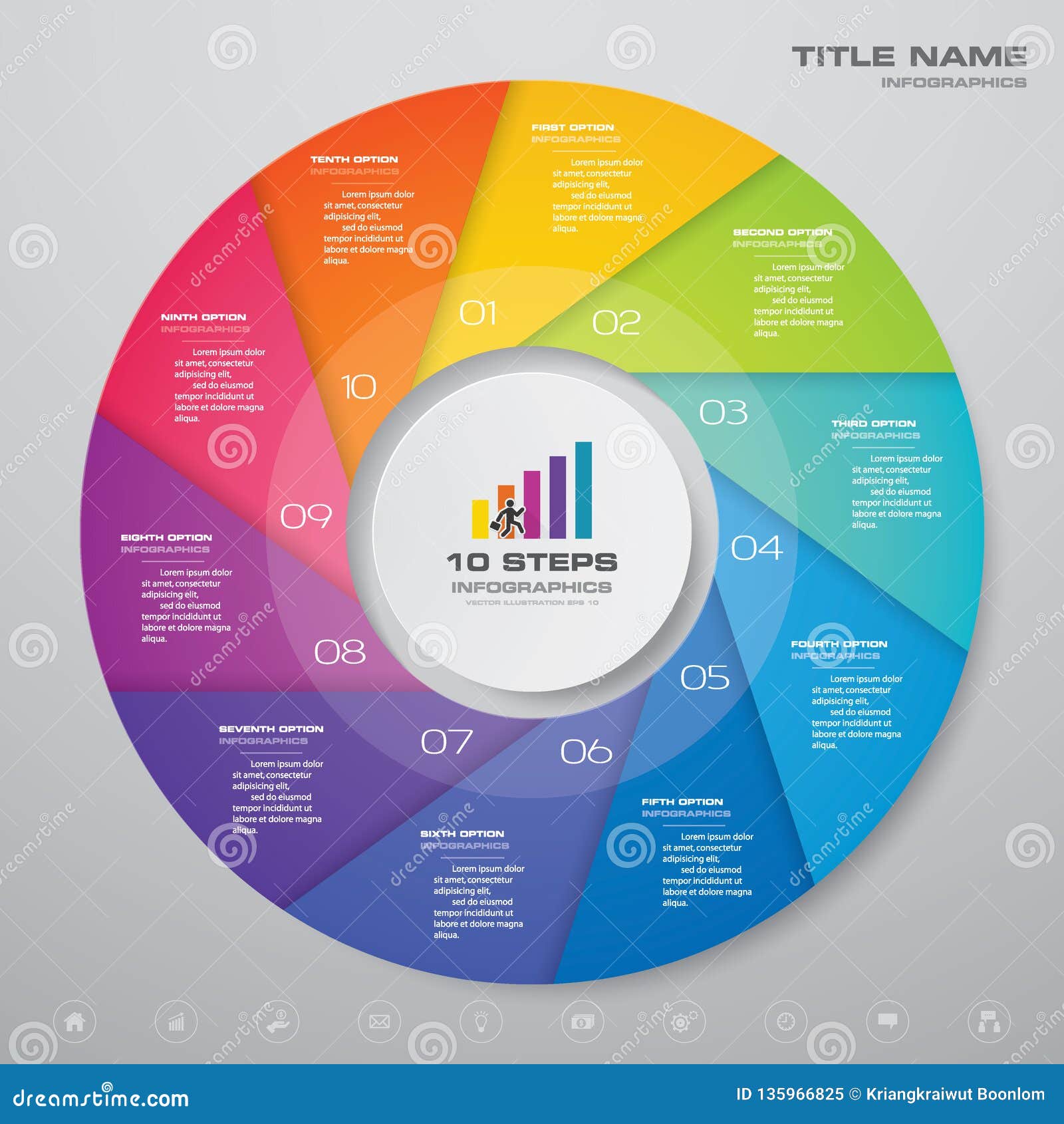 10 Steps Cycle Chart Infographics Elements. EPS 10 Stock Vector ...
