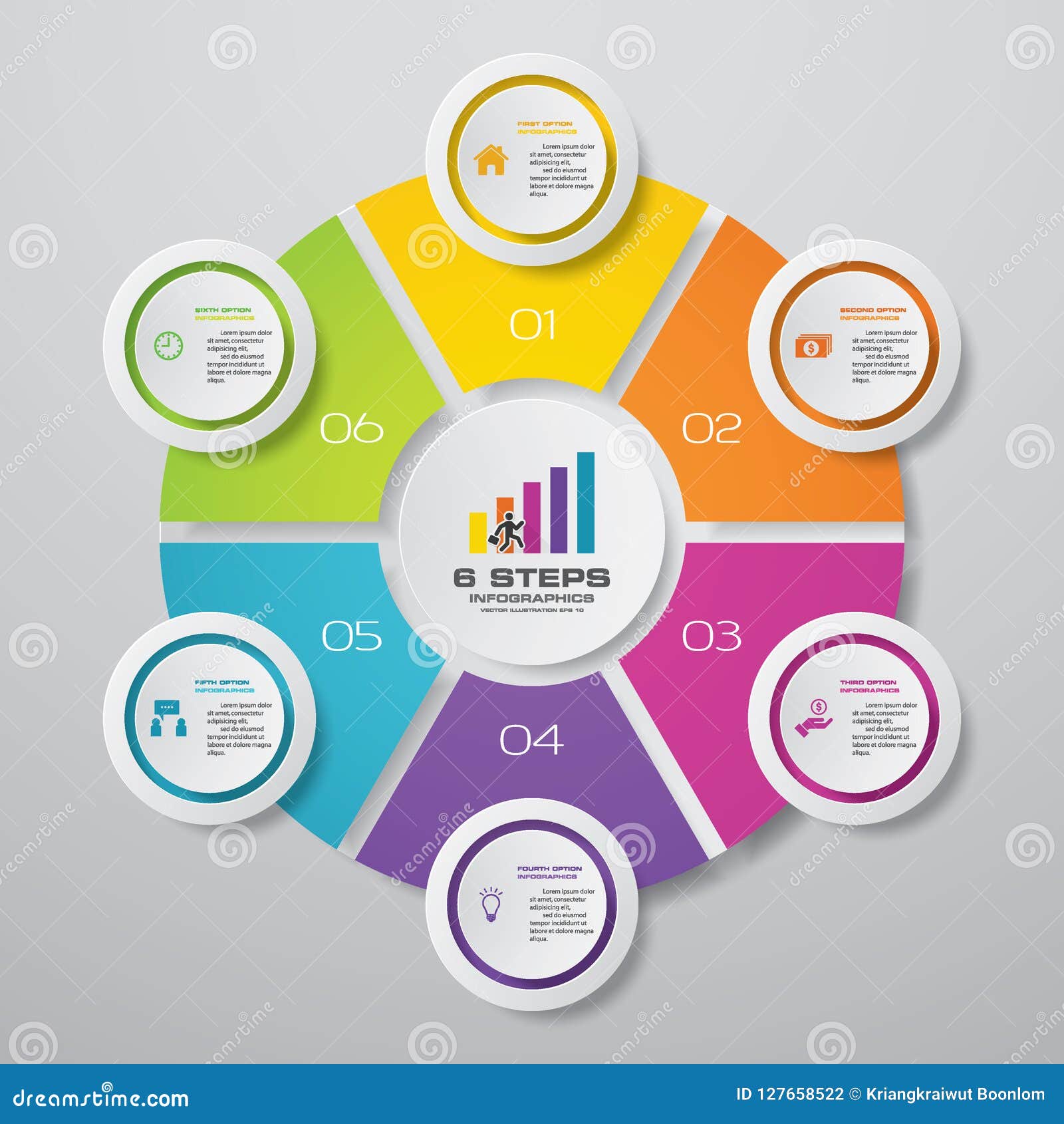 6 Steps Cycle Chart Infographics Elements. Vector Illustration ...