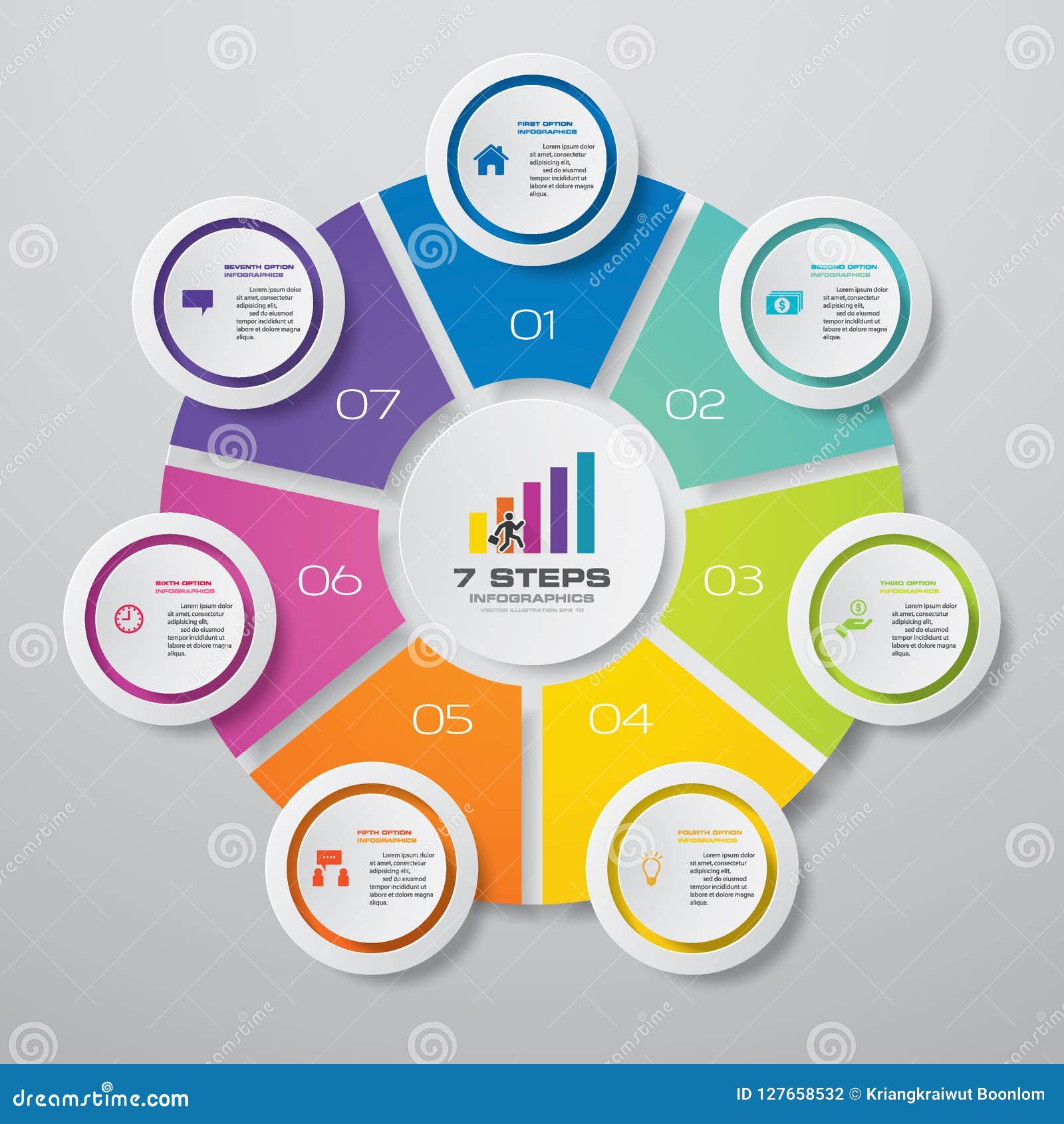 7 Steps Cycle Chart Infographics Elements. Stock Vector - Illustration ...